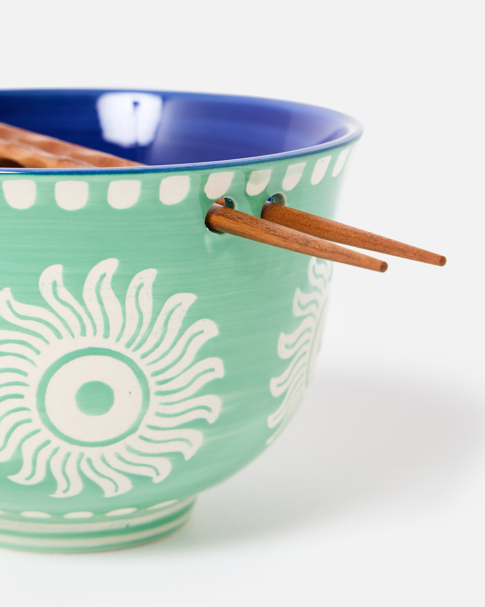 Green Soleil Ceramic Noodle Bowl & Chopsticks | Oliver Bonas