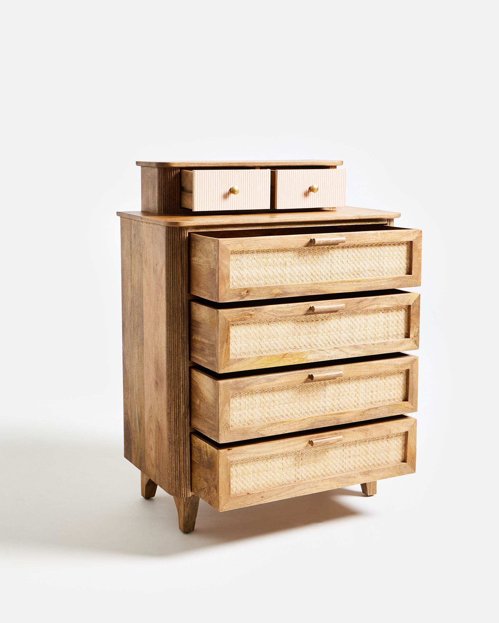Tinta Pink Stripe Mango Wood Tallboy Chest of Drawers | Oliver Bonas