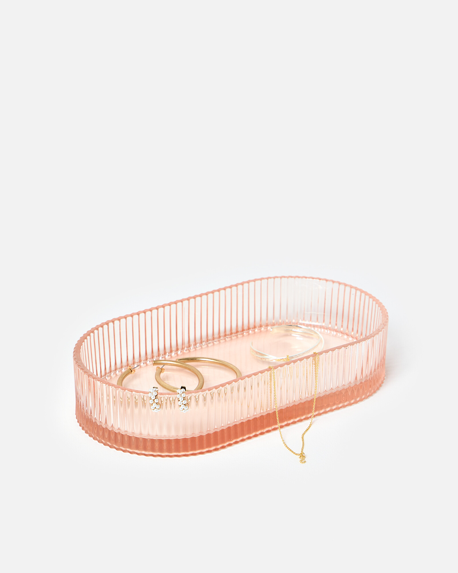 Fluted Glass Pink Storage Tray | Oliver Bonas