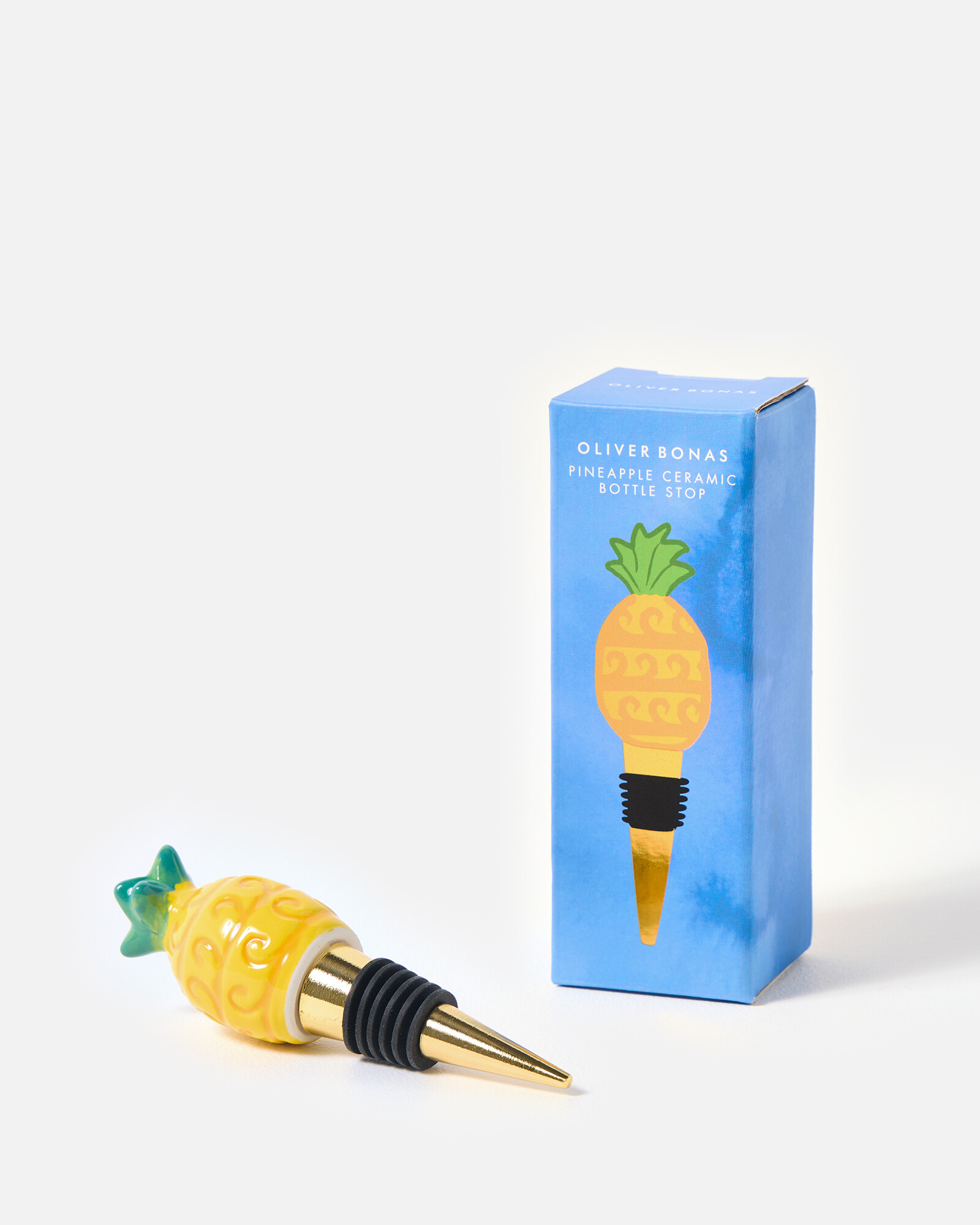 Yellow Ceramic Pineapple Bottle Stopper | Oliver Bonas