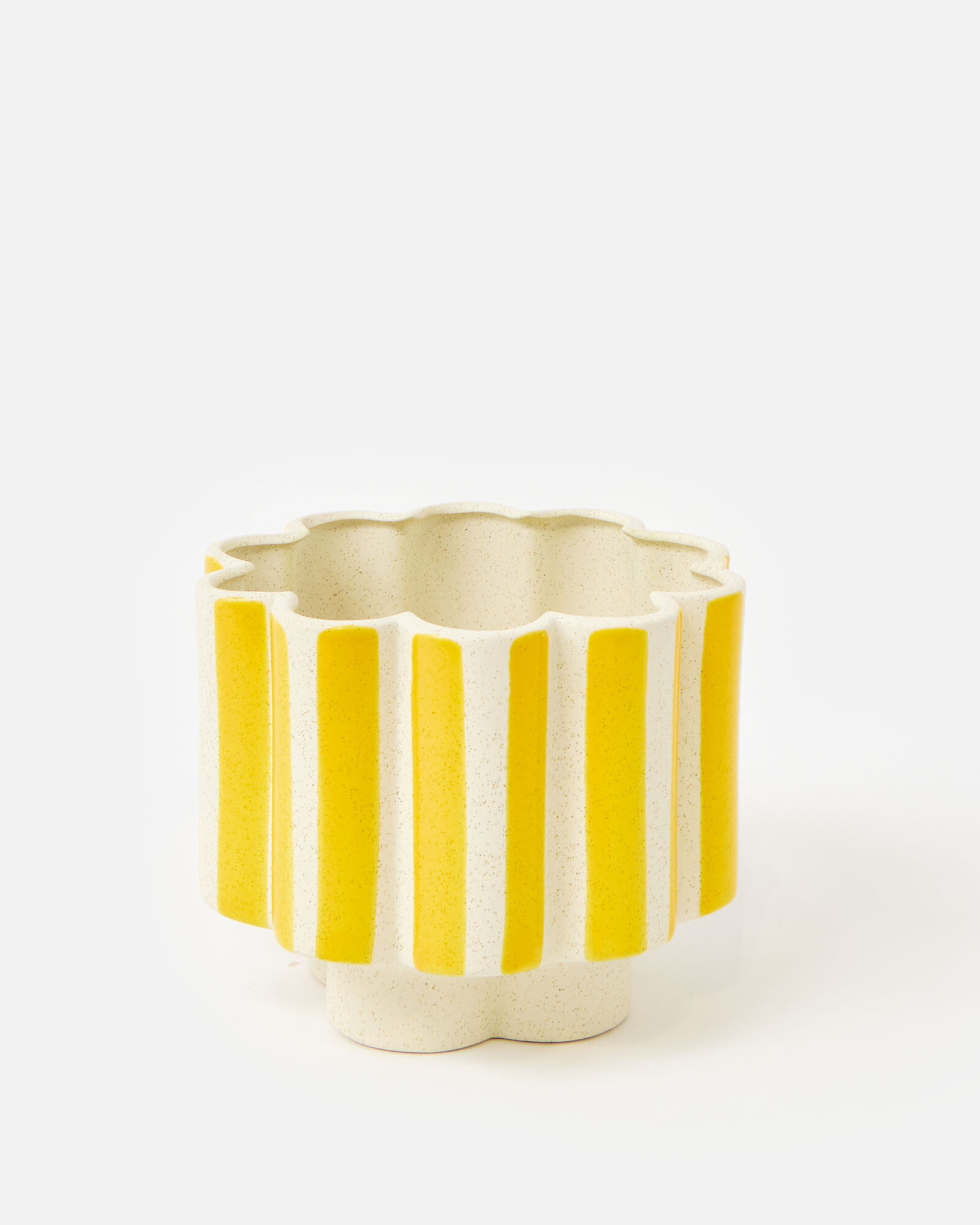 Joya Yellow Scalloped Stripe Plant Pot Large | Oliver Bonas
