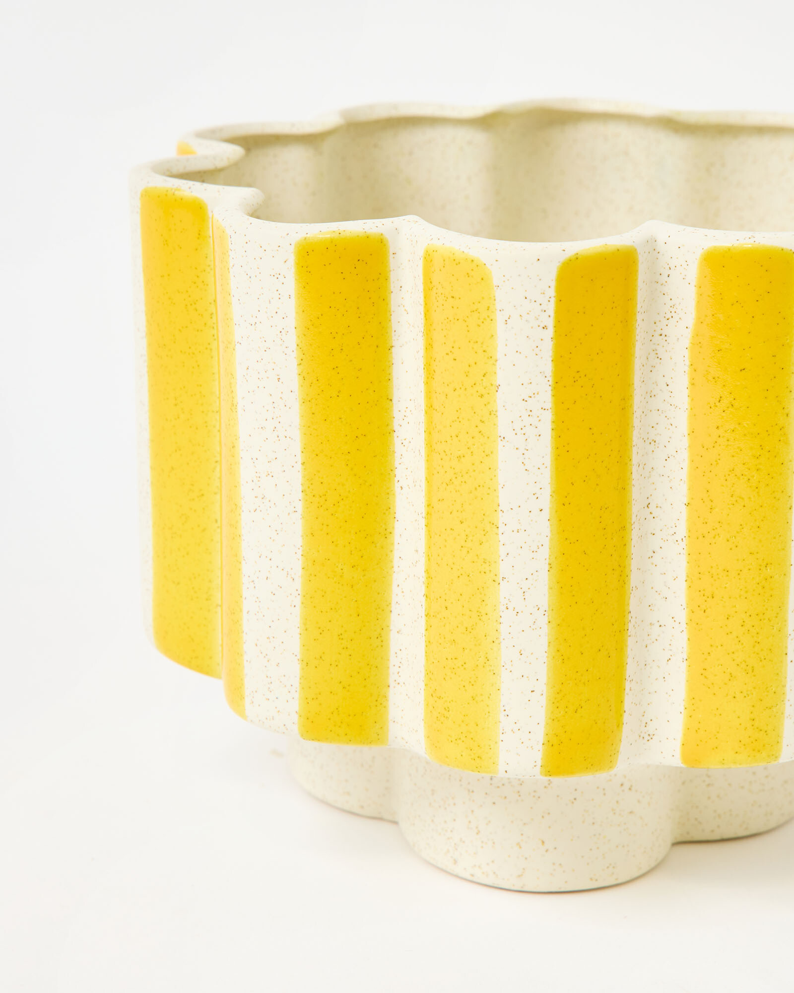 Joya Yellow Scalloped Stripe Plant Pot Large | Oliver Bonas