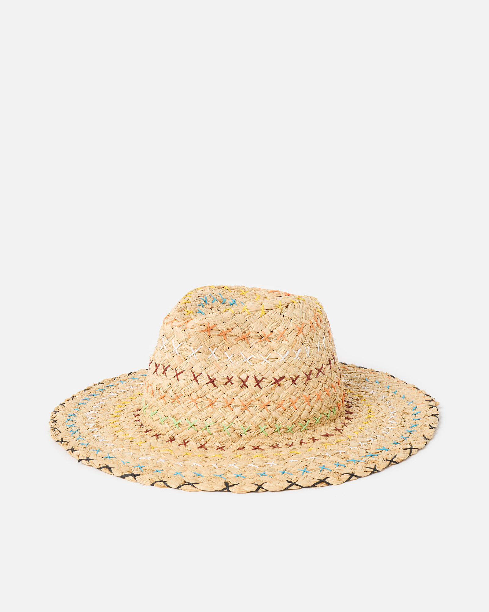 Natural Embroidered Cowboy Straw Fedora Hat | Oliver Bonas