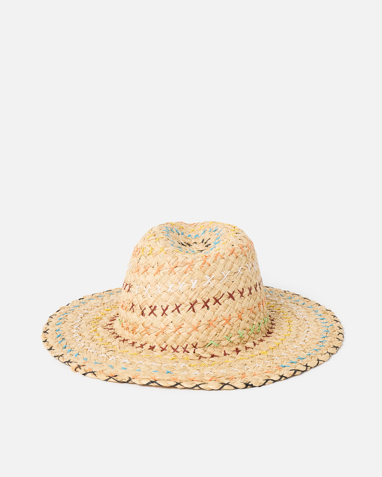 Natural Embroidered Cowboy Straw Fedora Hat | Oliver Bonas
