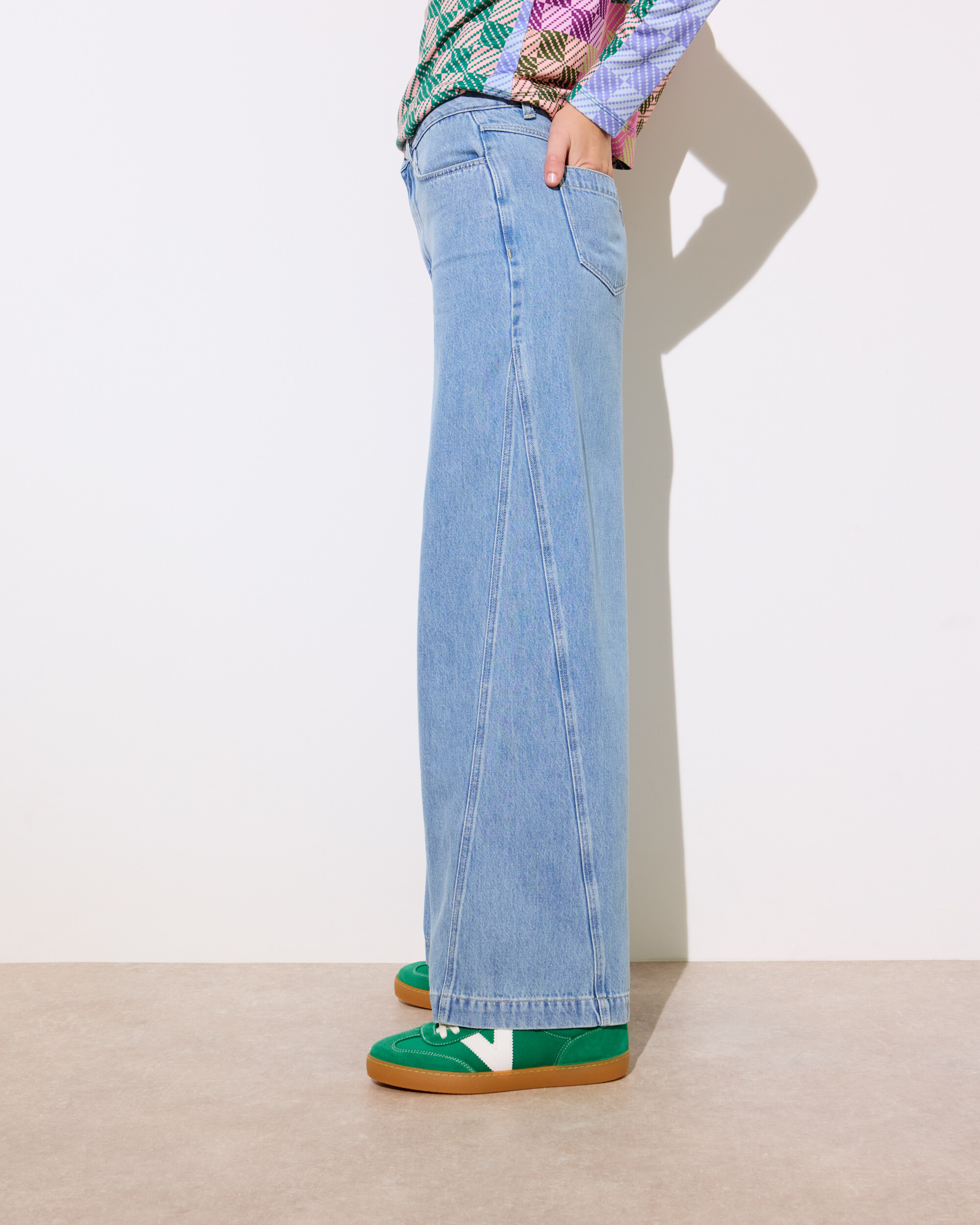 Light Blue Denim Diagonal Seam Wide Leg Jeans | Oliver Bonas