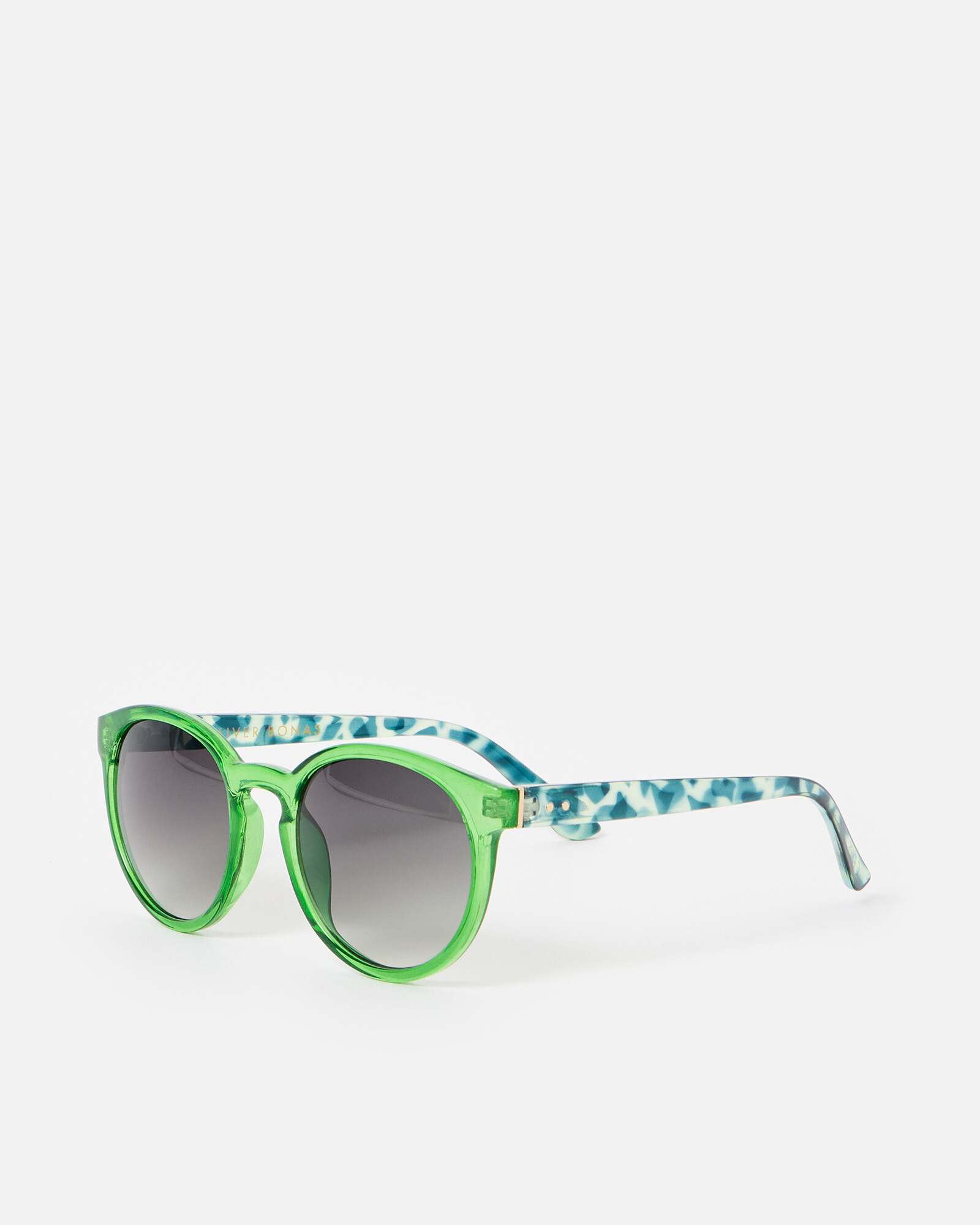 Preppy Crystal Green & Faux Tortoiseshell Round Sunglasses | Oliver Bonas