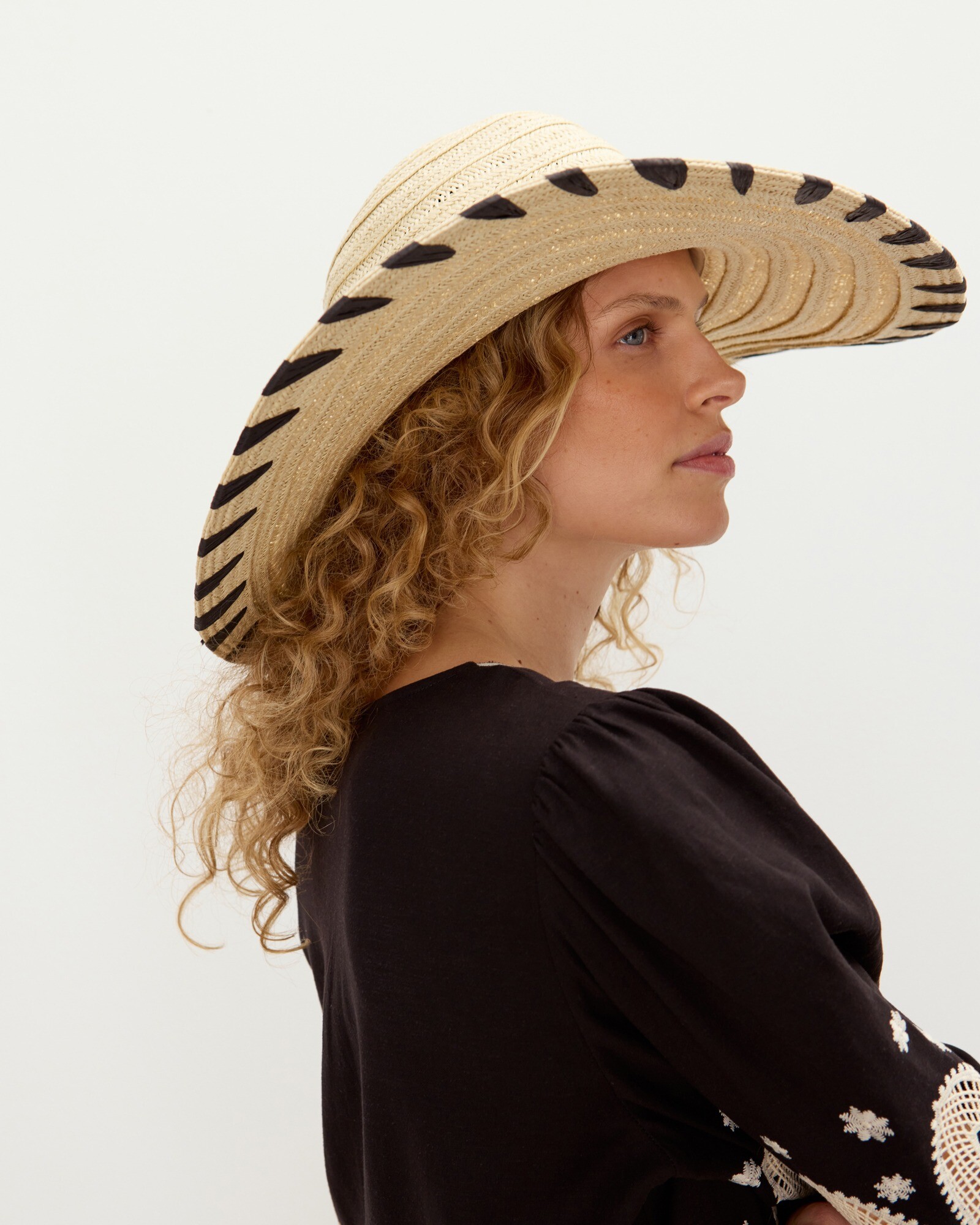 Natural & Black Whipstitch Edge Floppy Straw Hat | Oliver Bonas