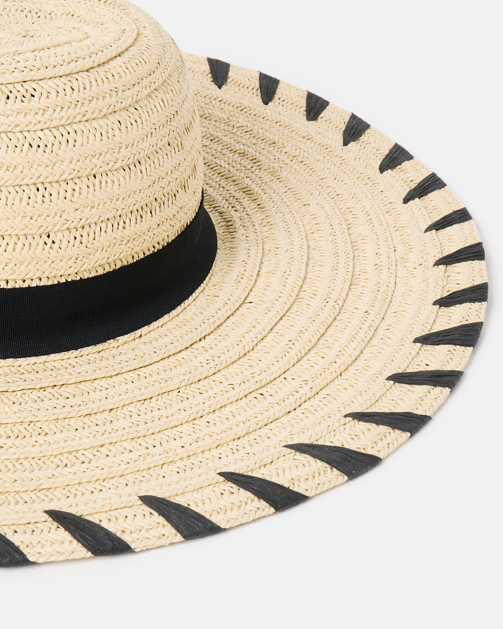 Natural & Black Whipstitch Edge Floppy Straw Hat | Oliver Bonas