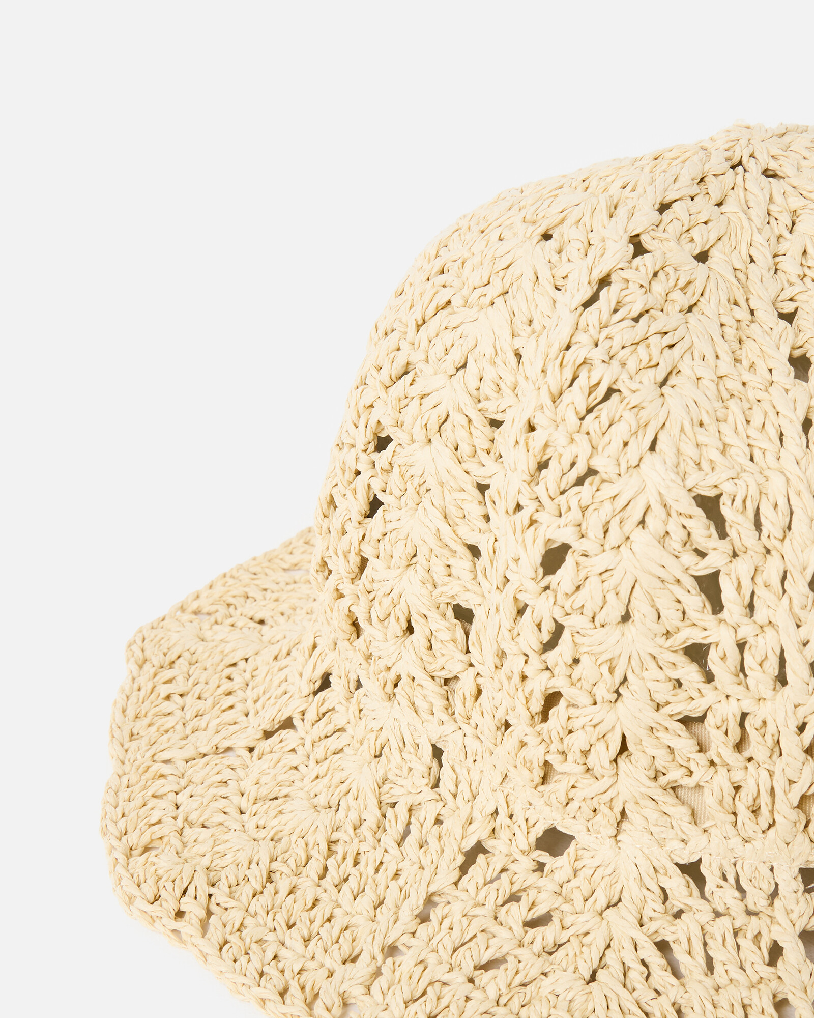 Natural Cream Crochet Scalloped Edge Straw Bucket Hat | Oliver Bonas