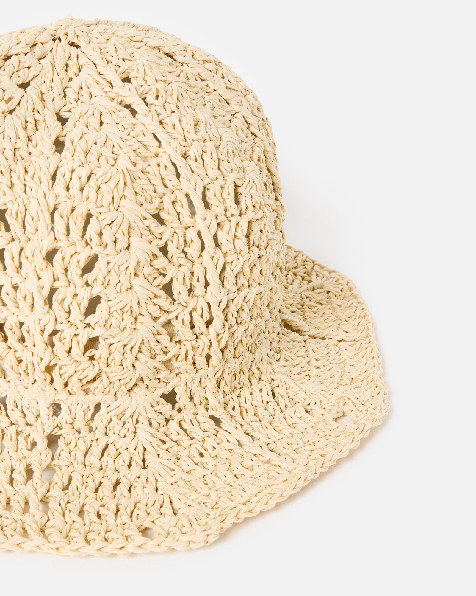 Natural Cream Crochet Scalloped Edge Straw Bucket Hat | Oliver Bonas