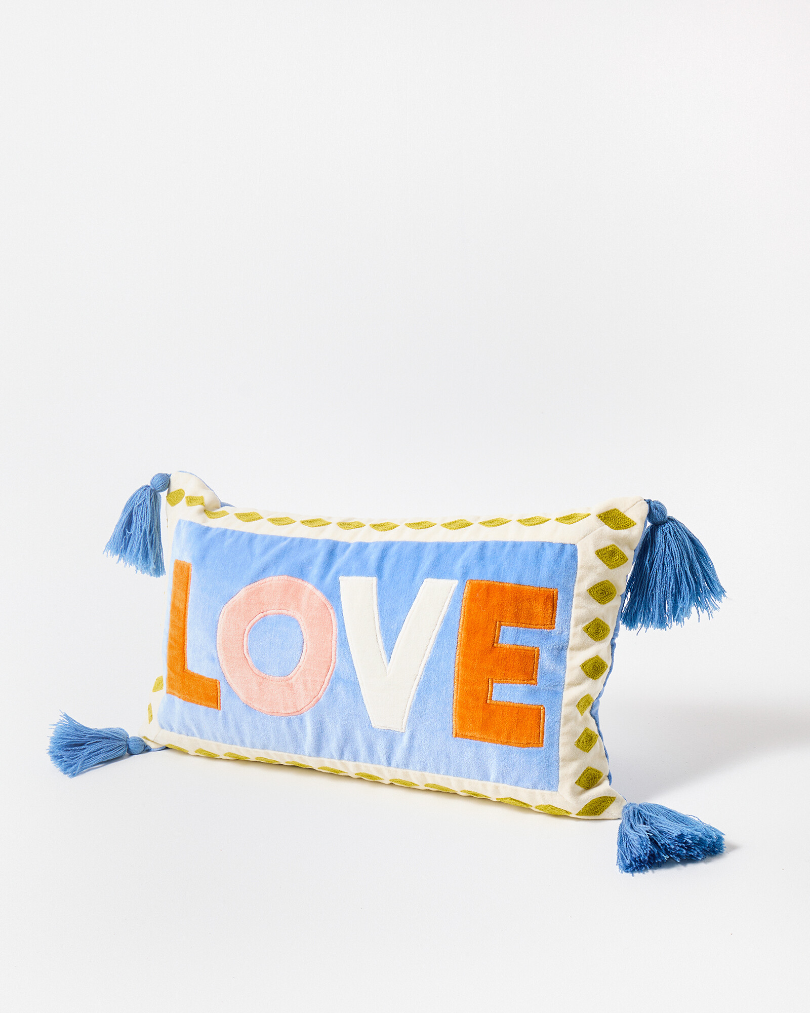 Love Blue & Cream Patchwork Cushion Cover 30x50cm | Oliver Bonas