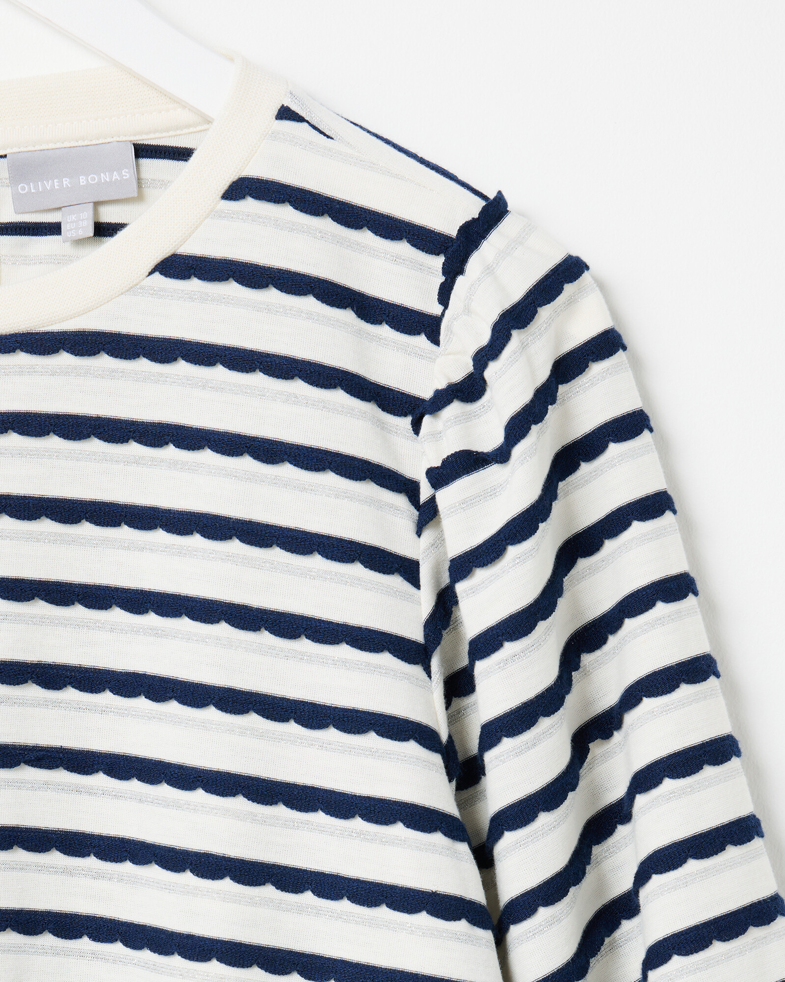 Navy Blue & White Scallop Striped Top | Oliver Bonas
