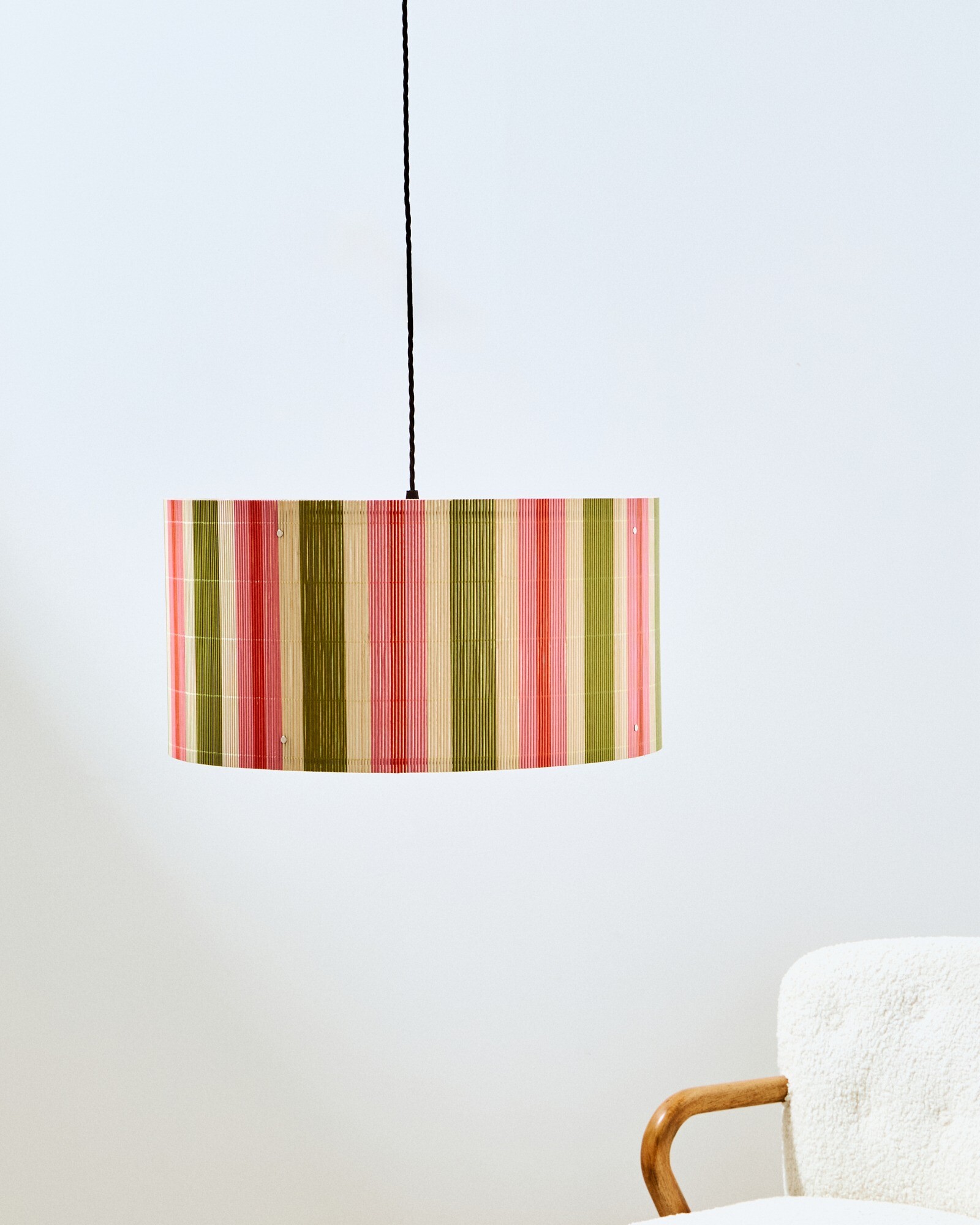 Ena Pink & Green Stripe Bamboo Pendant Lamp Shade | Oliver Bonas