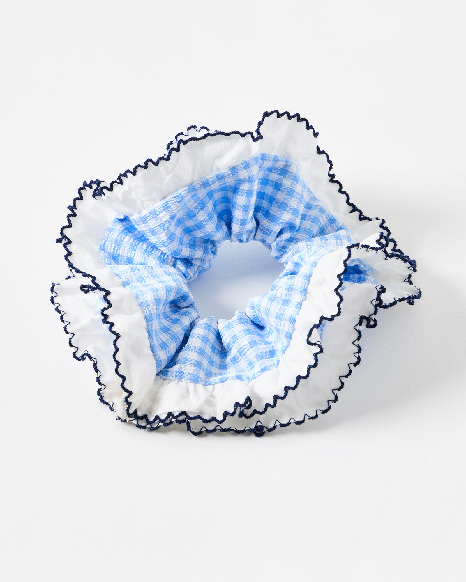 Miller Blue & White Gingham Frill Large Scrunchie | Oliver Bonas