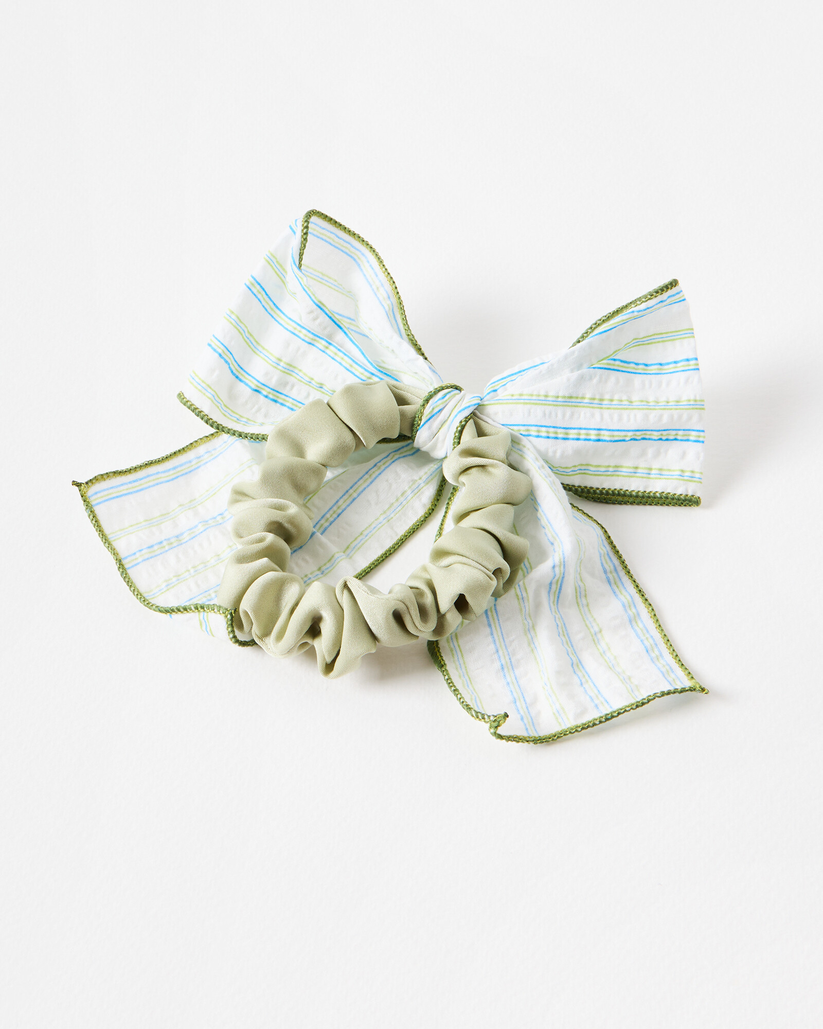 Heath Green & Blue Striped Bow Hair Scrunchie | Oliver Bonas