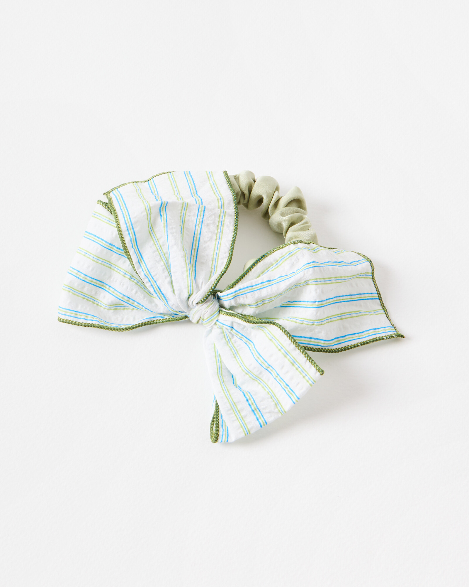 Heath Green & Blue Striped Bow Hair Scrunchie | Oliver Bonas