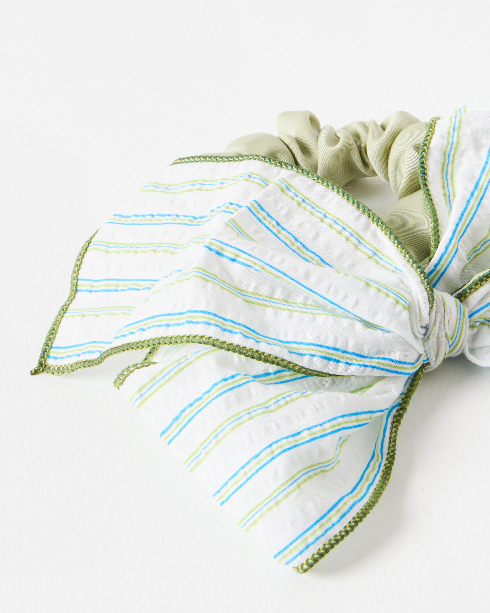 Heath Green & Blue Striped Bow Hair Scrunchie | Oliver Bonas