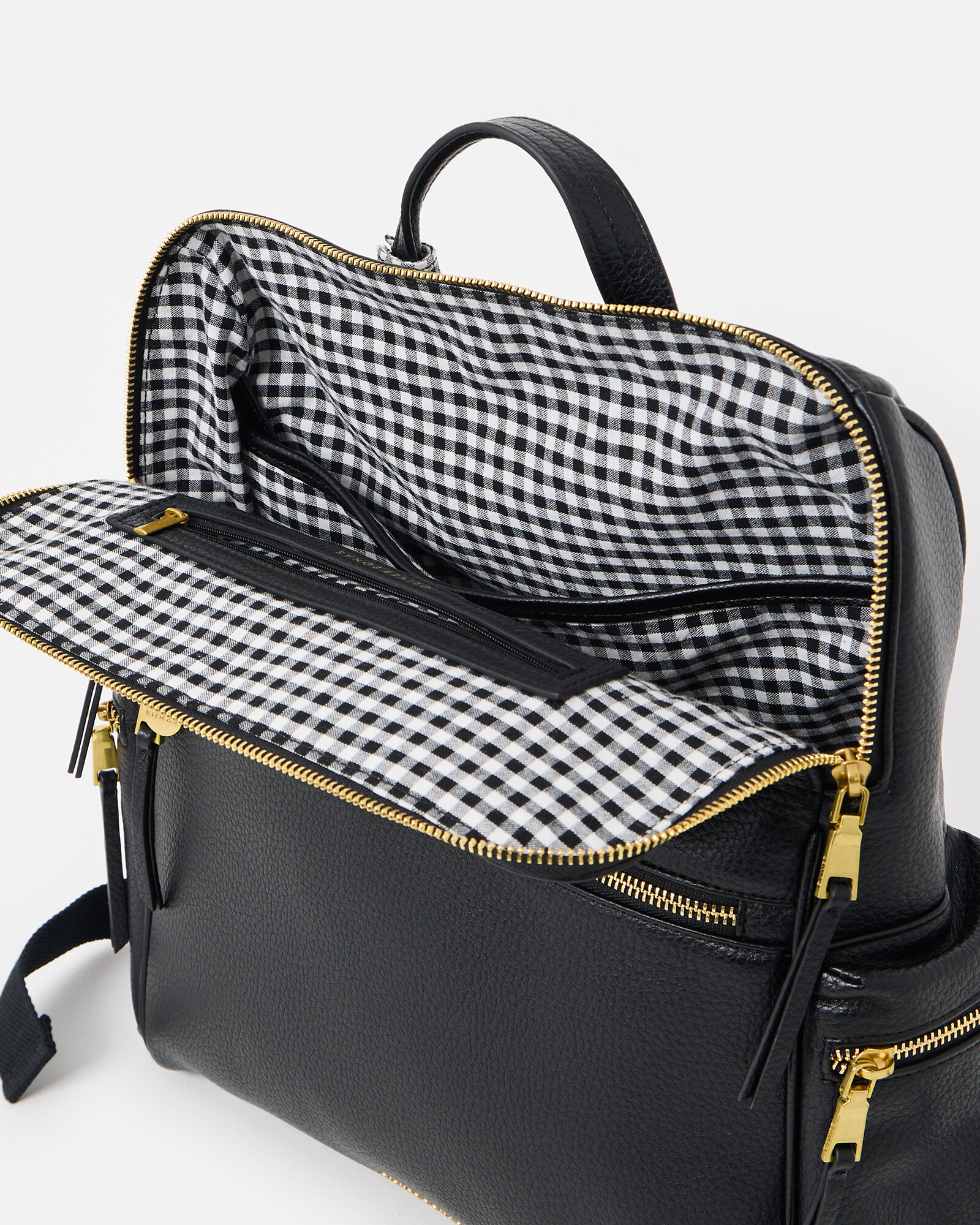 Imalie Curved Top Black & Gingham Backpack | Oliver Bonas