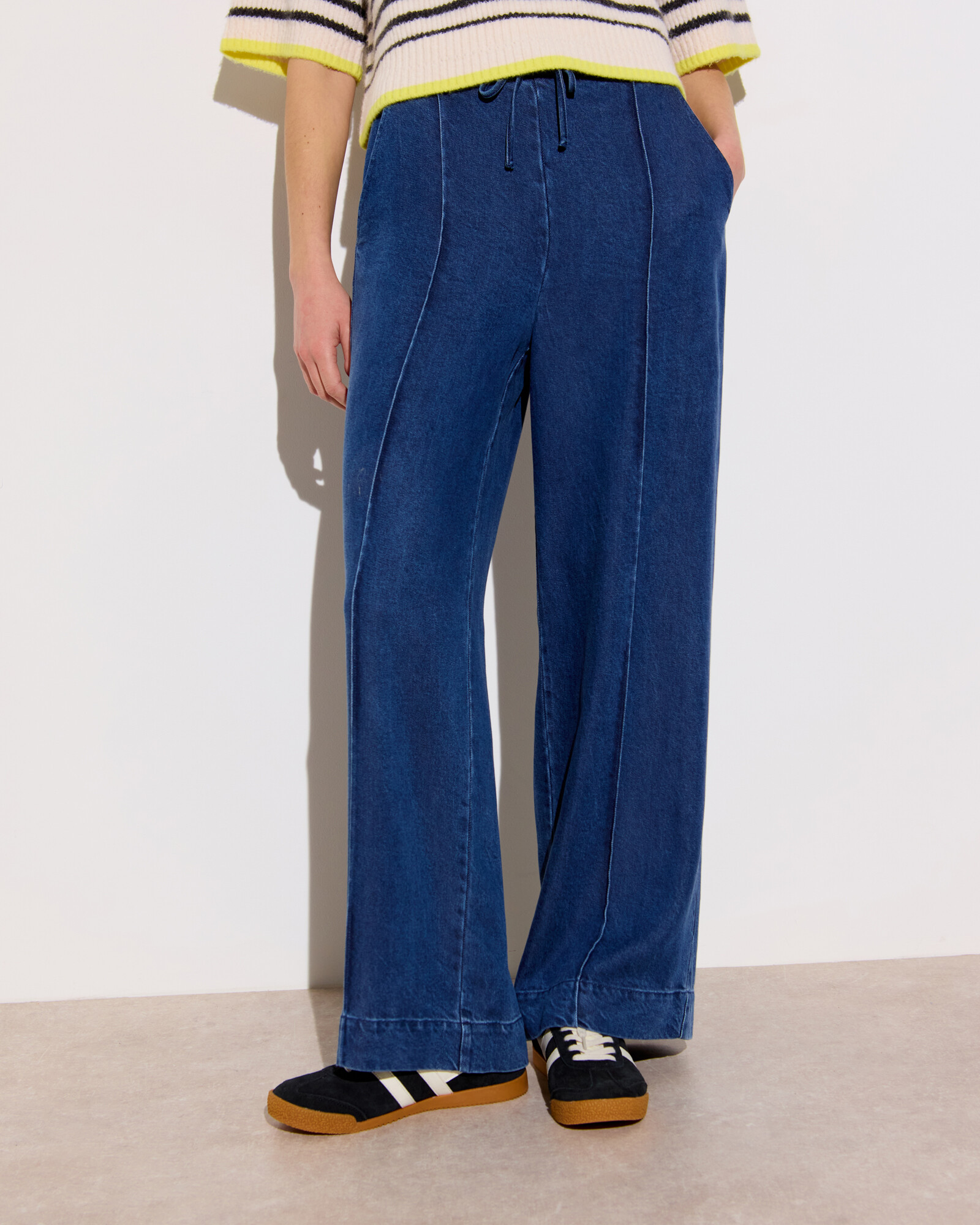 Dark Blue Wide Leg Jogger Trousers | Oliver Bonas