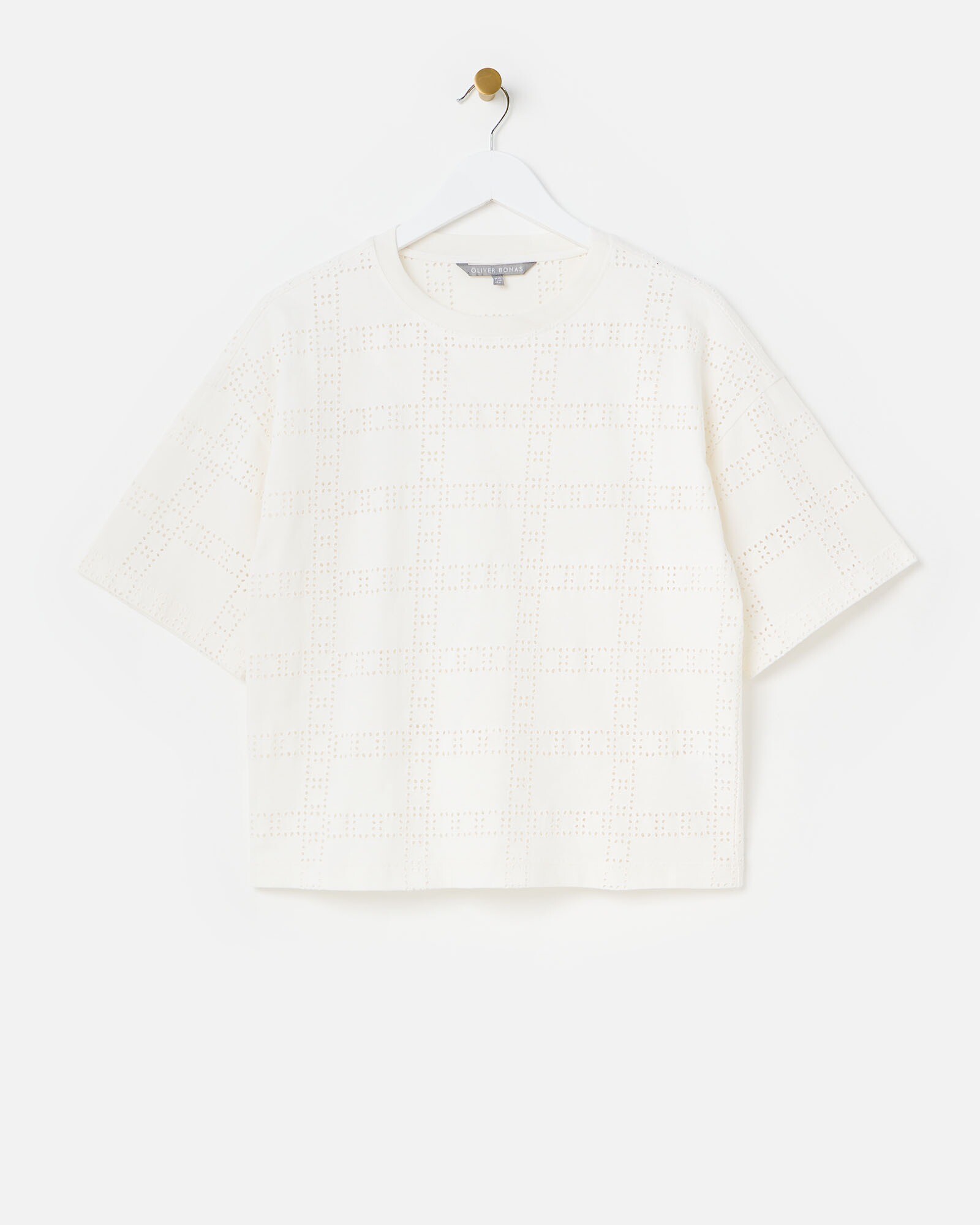 White Square Broderie Cotton T-Shirt | Oliver Bonas