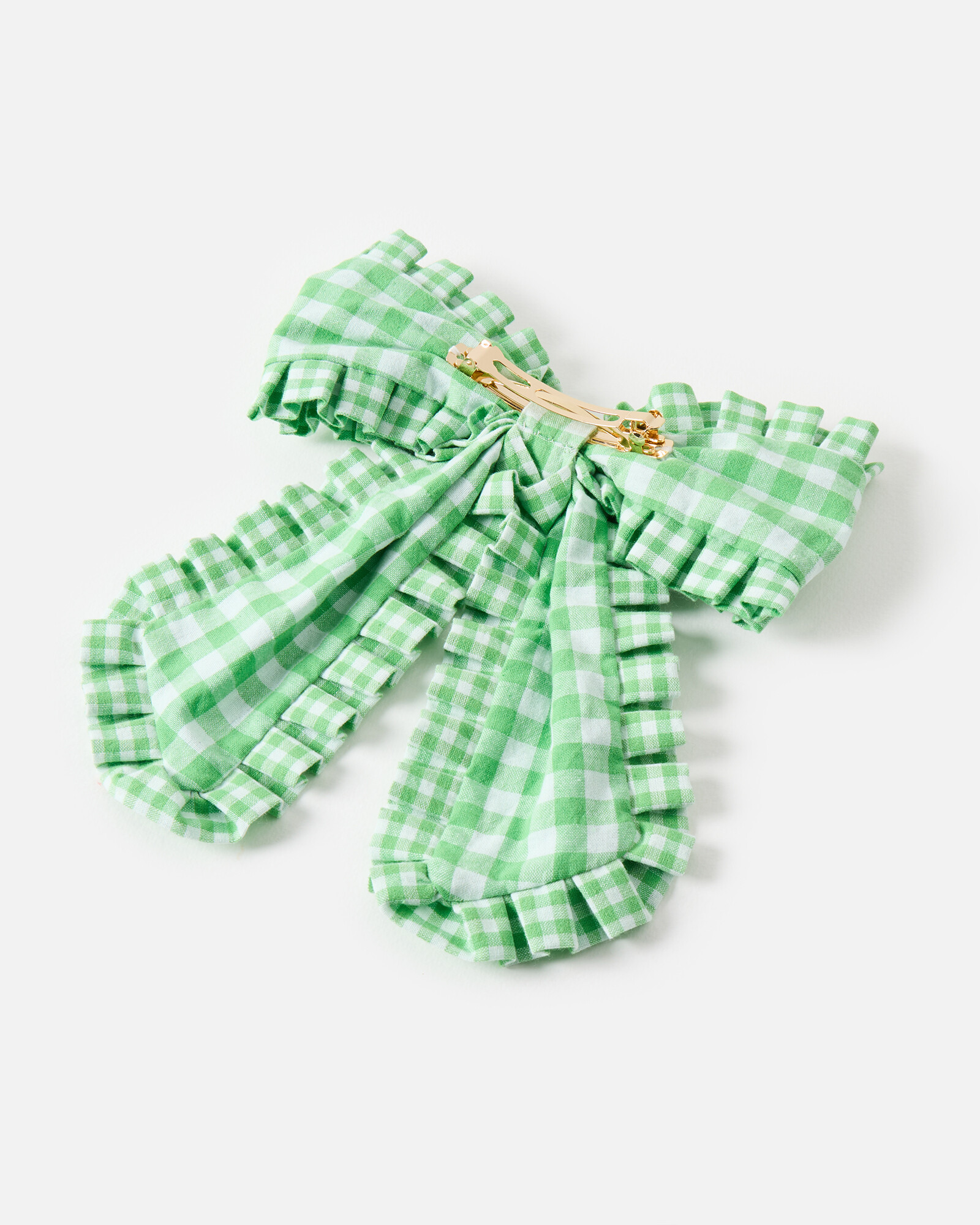 Eugenie Green Gingham Ruffle Statement Hair Bow | Oliver Bonas US