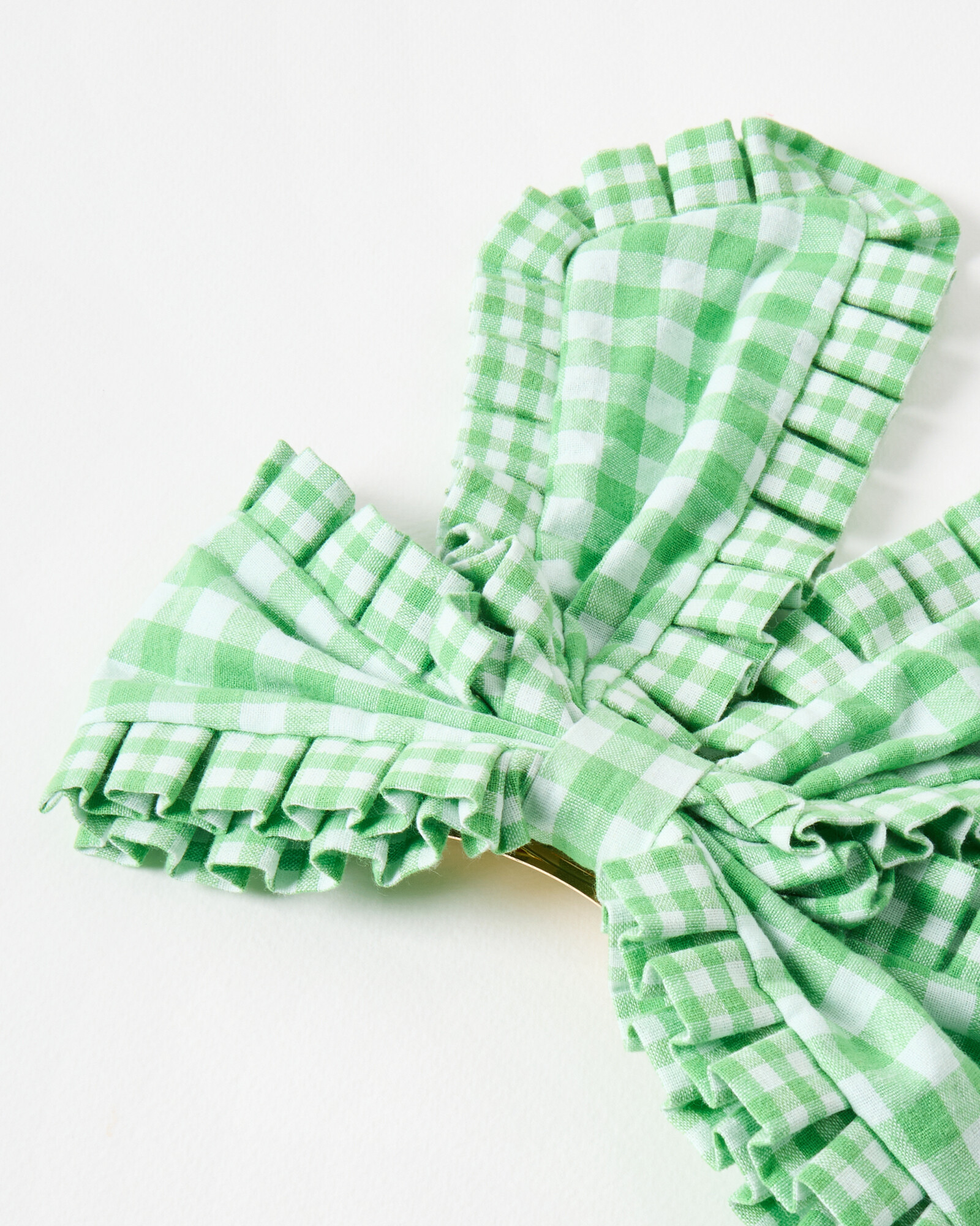 Eugenie Green Gingham Ruffle Statement Hair Bow | Oliver Bonas US