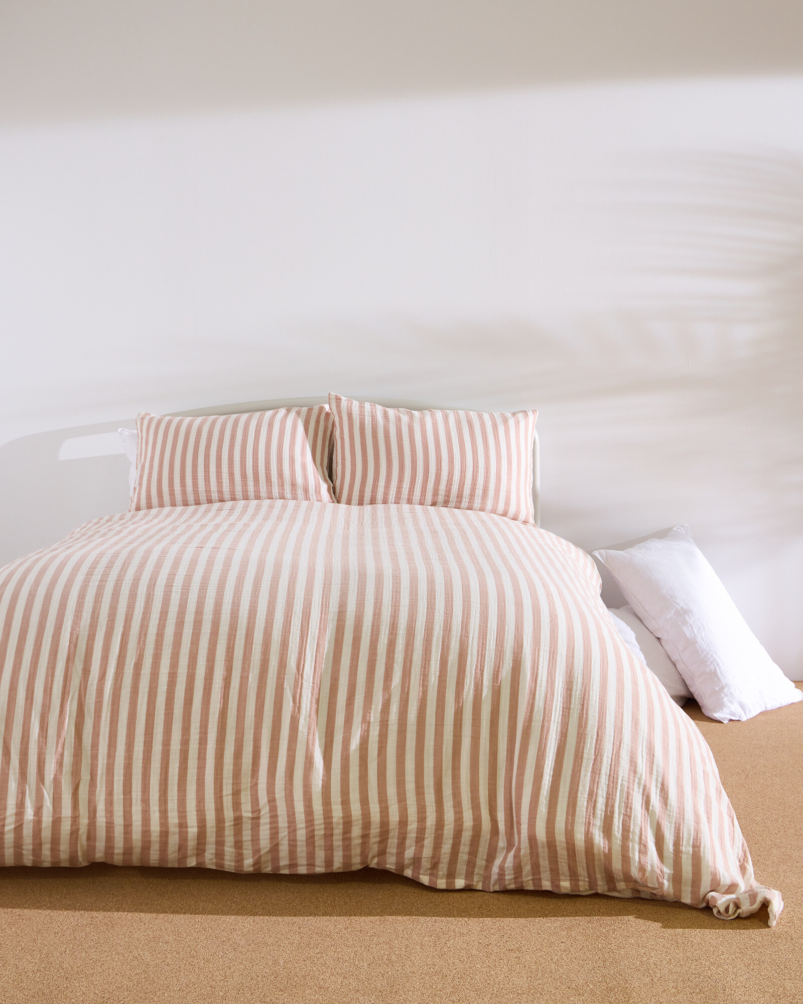 Pink Muslin Striped Duvet Cover Set King | Oliver Bonas