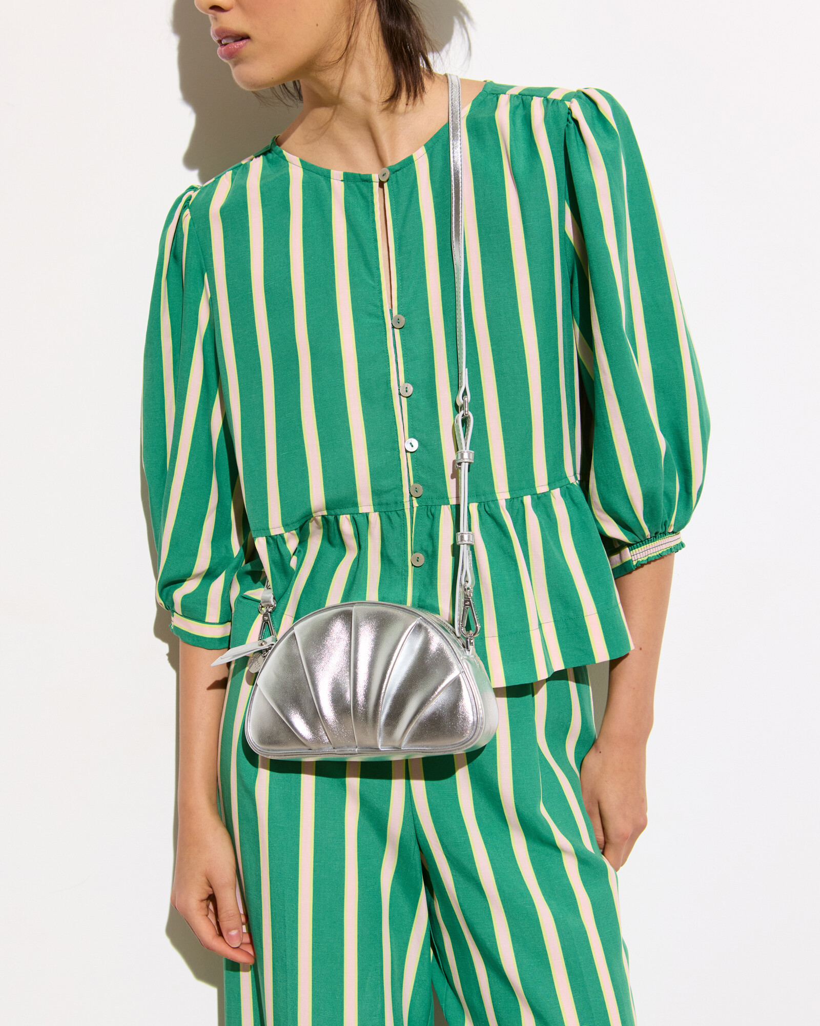 Silver Metallic Pleated Croissant Clutch Bag | Oliver Bonas