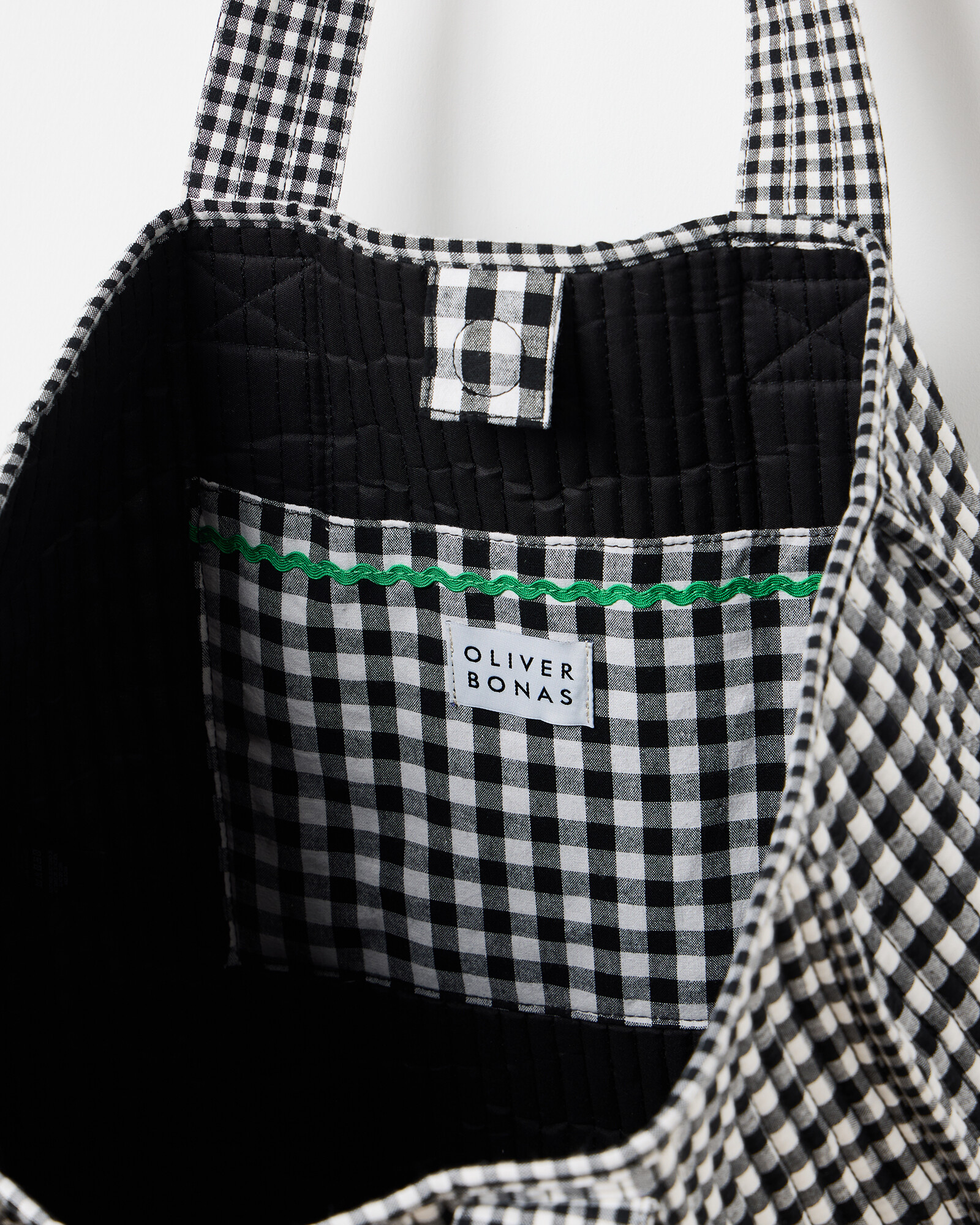 Black Gingham Cherry Charm Fabric Tote Bag | Oliver Bonas