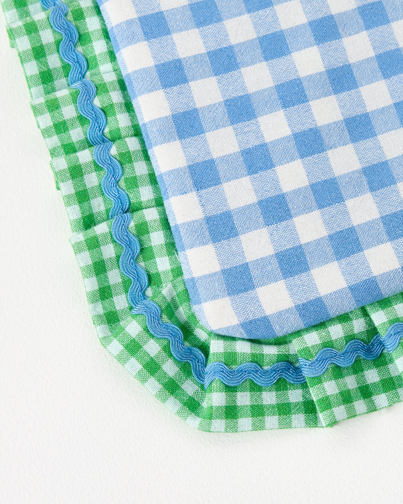 Blue & Green Gingham Ruffle Zipped Pouch | Oliver Bonas
