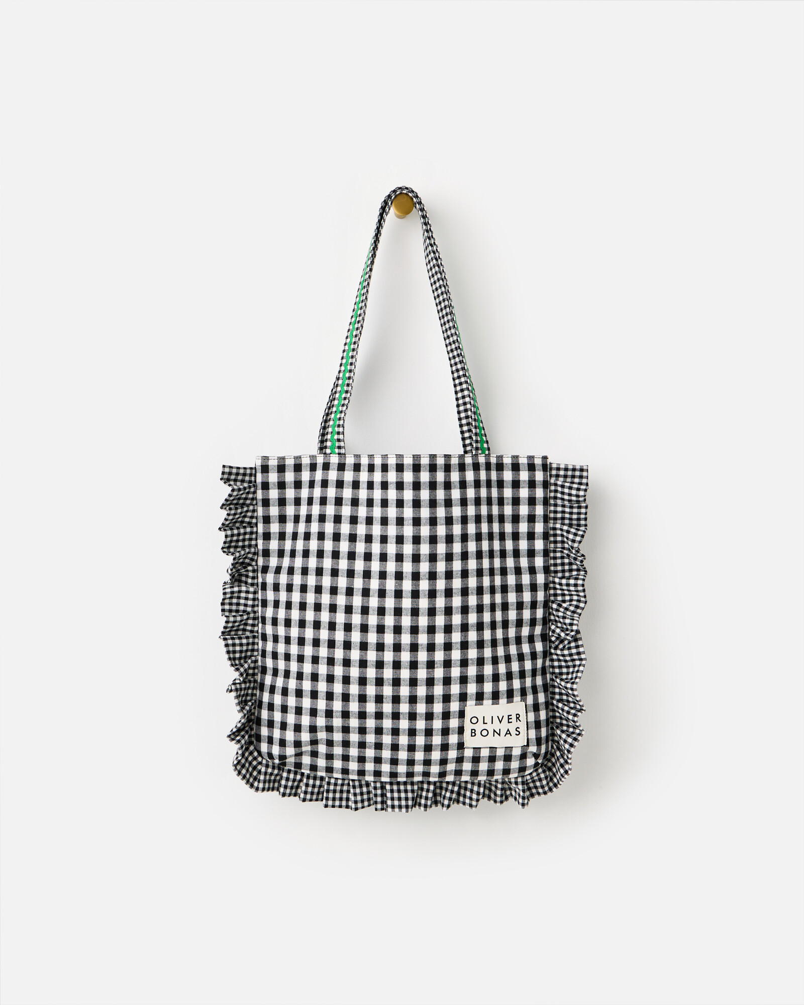 Black Gingham Ruffle Tote Bag | Oliver Bonas
