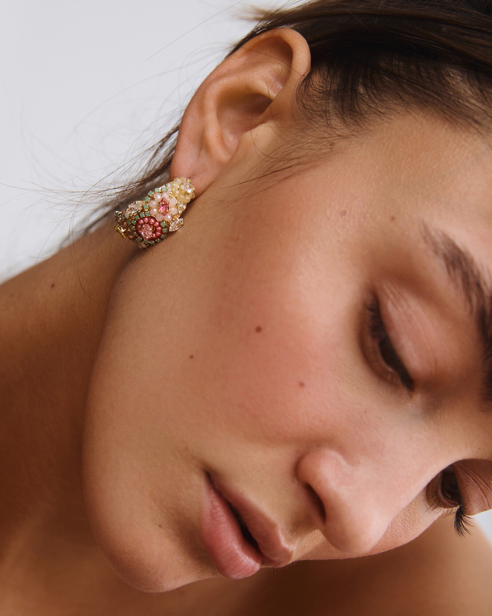 Lydia Pink & Green Beaded Flower Hoop Earrings | Oliver Bonas