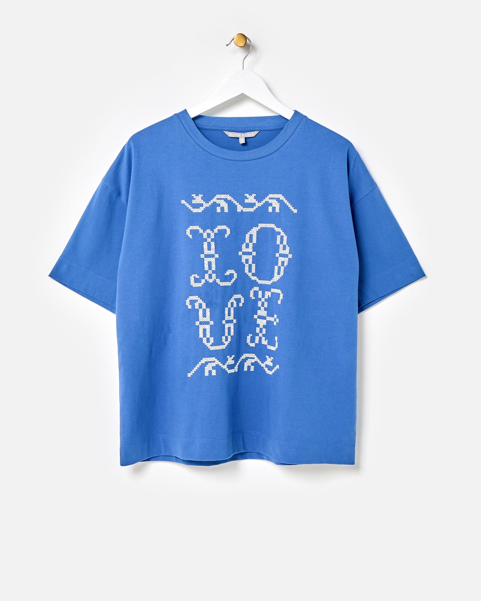 Blue Love Cross Stitch T-Shirt | Oliver Bonas