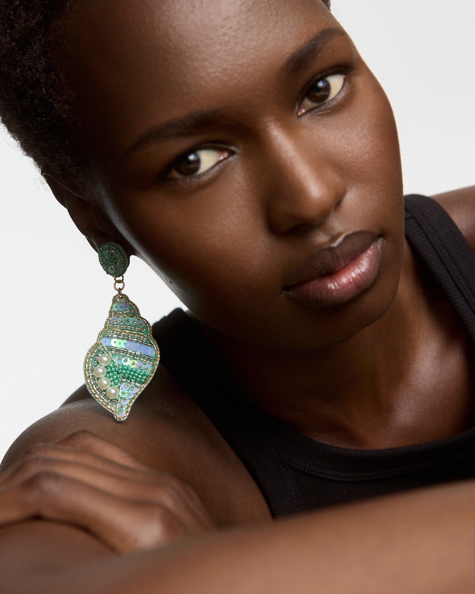 Cerys Large Beaded Shell Statement Earrings | Oliver Bonas