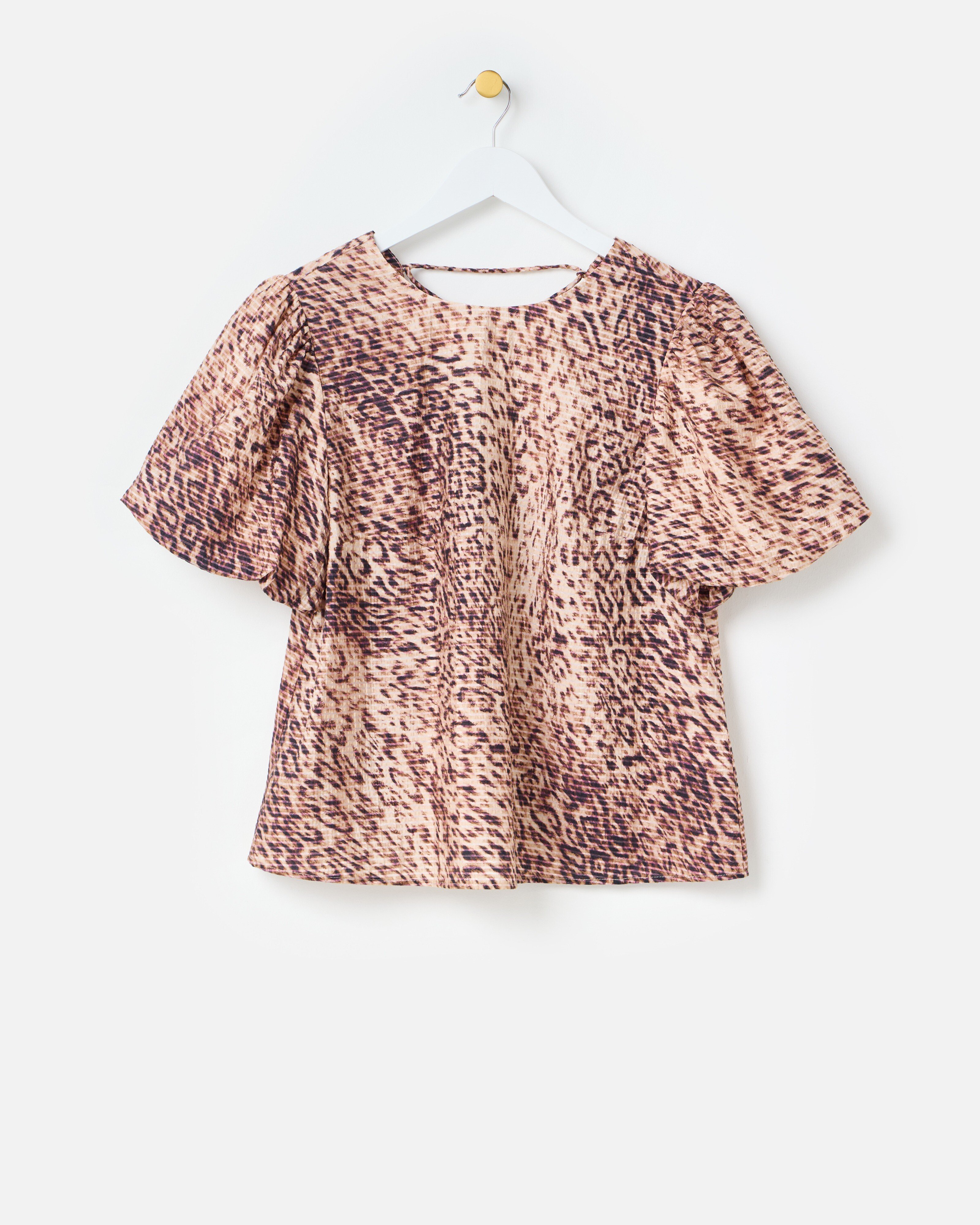 Brown Leopard Print Puff Sleeve Top | Oliver Bonas