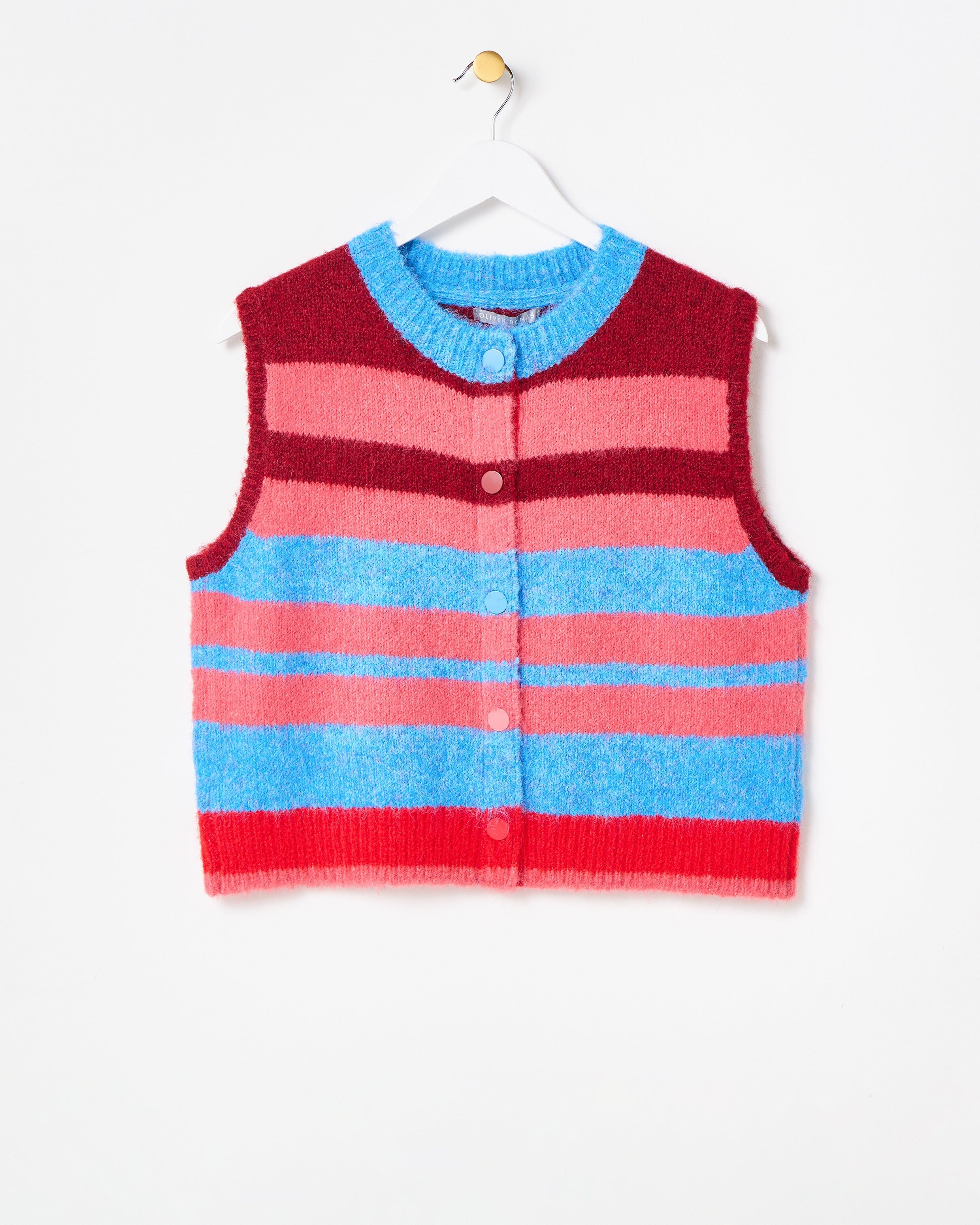 Pink & Blue Striped Button Up Knitted Waistcoat | Oliver Bonas