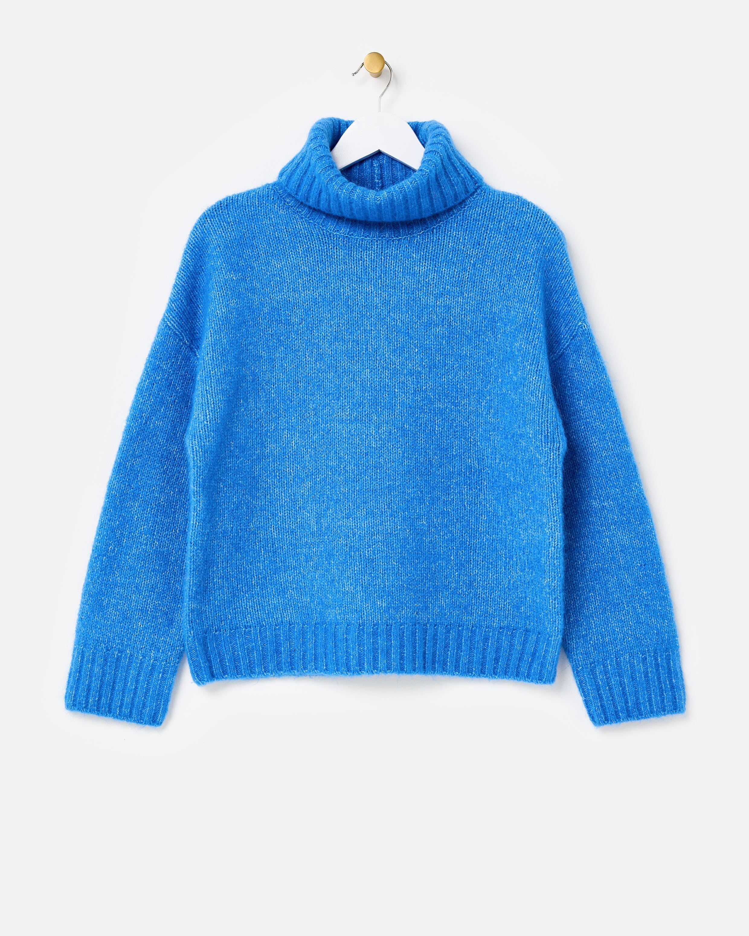 Cobalt Blue Roll Neck Knitted Jumper | Oliver Bonas