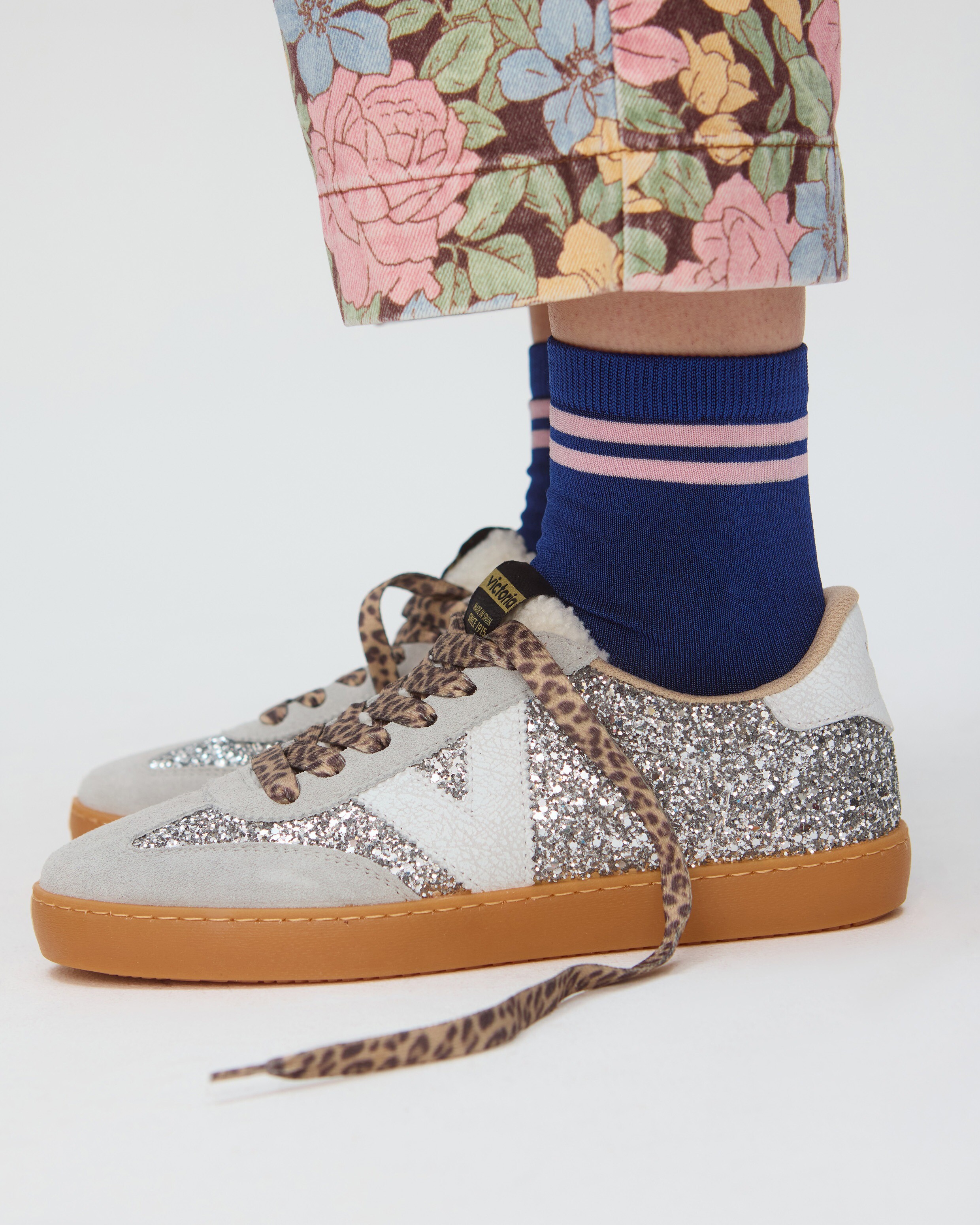 Victoria Berlin Ciclista Silver Glitter & Animal Print Trainers ...