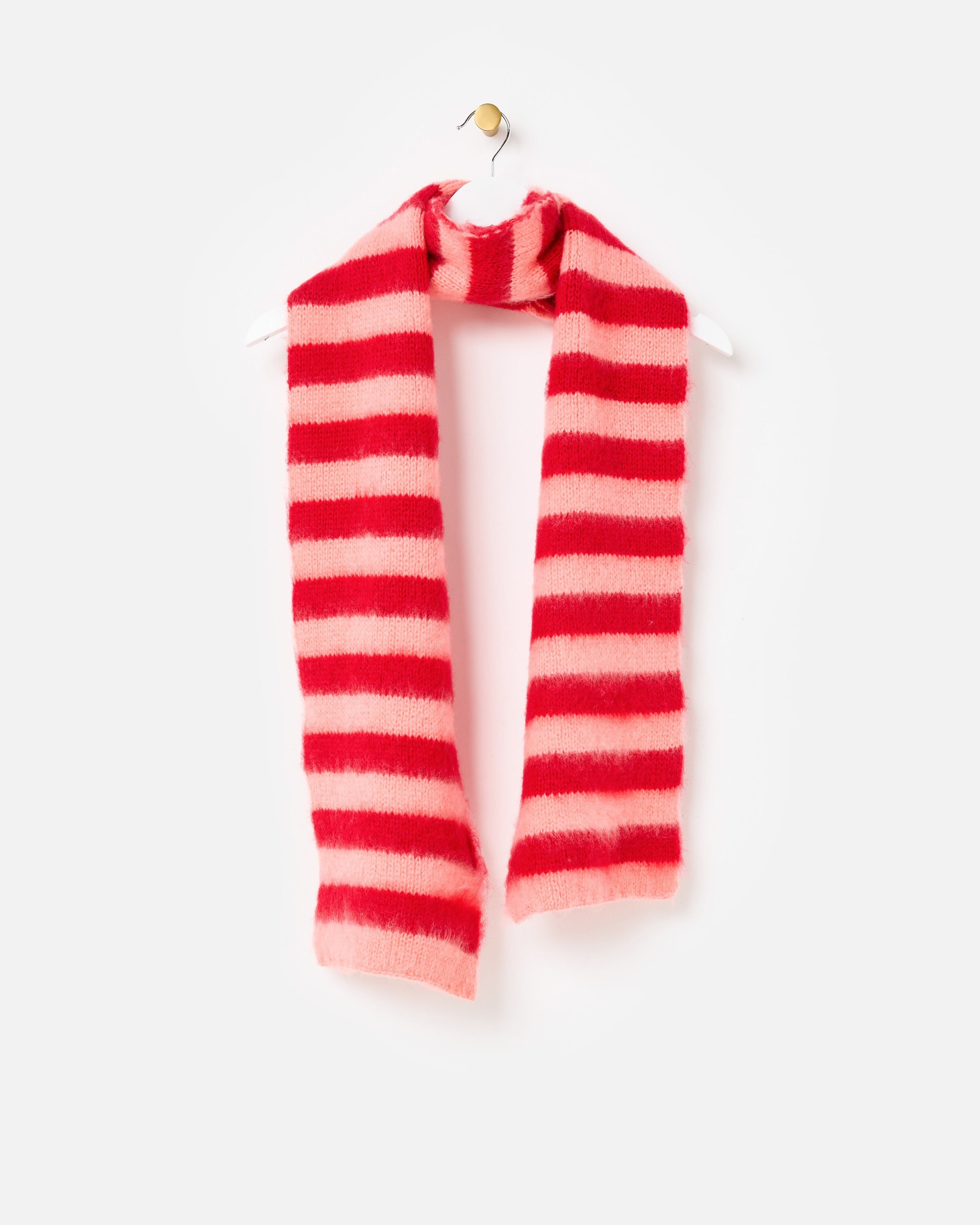Red & Peach Striped Fluffy Knitted Skinny Scarf | Oliver Bonas