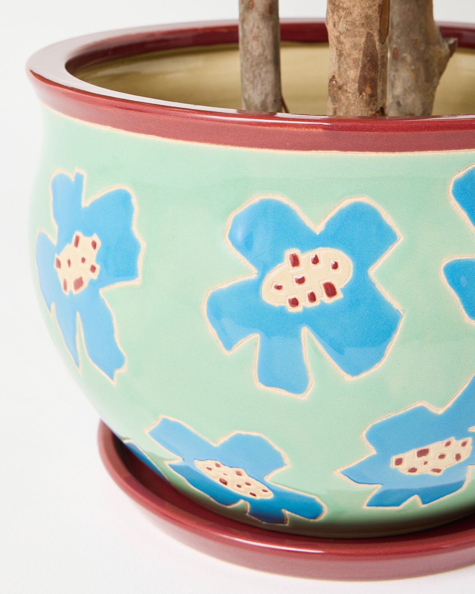 Flor Green & Blue Ceramic Plant Pot & Dish Extra Large | Oliver Bonas IE