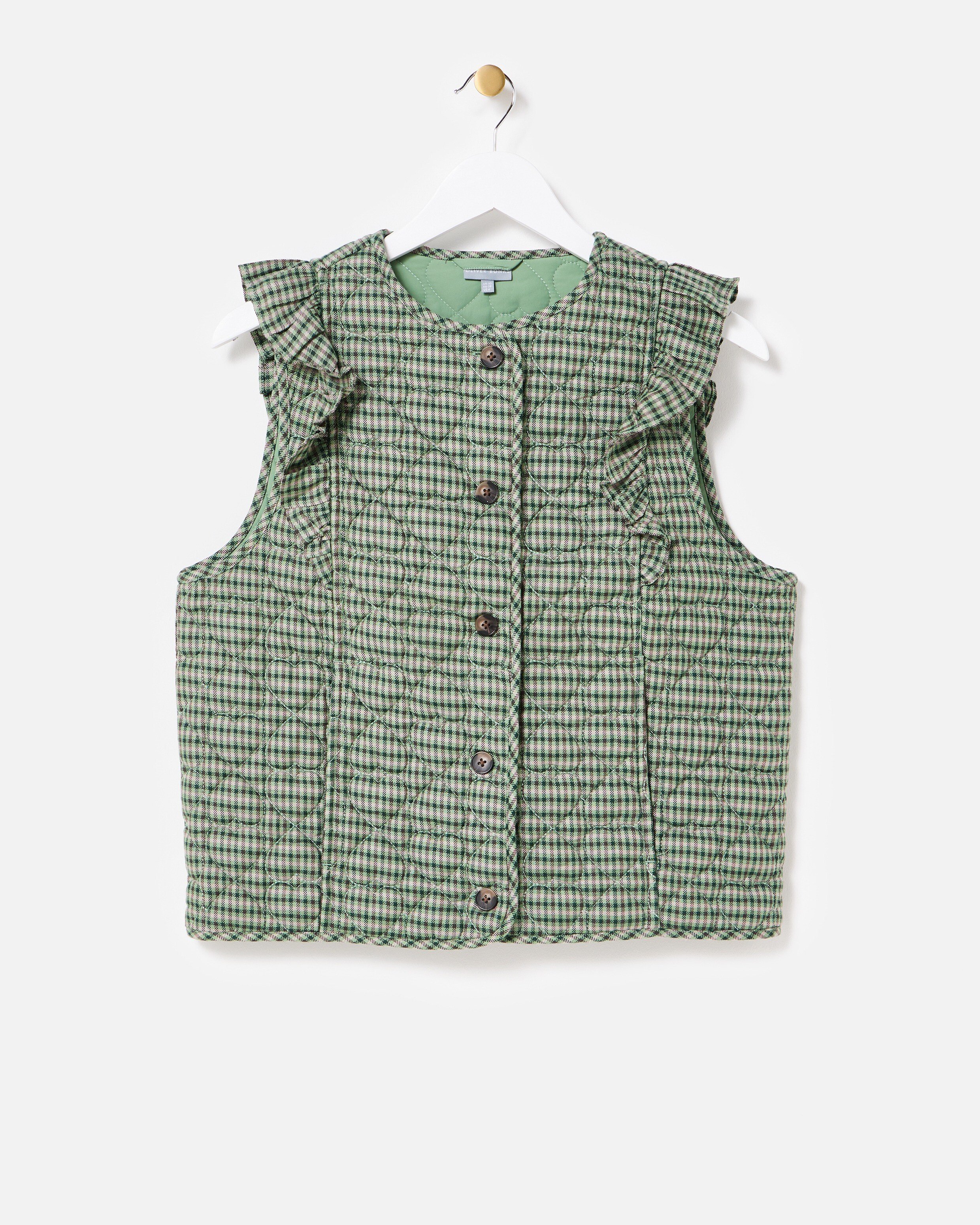 Green Checked Heart Quilted Gilet | Oliver Bonas