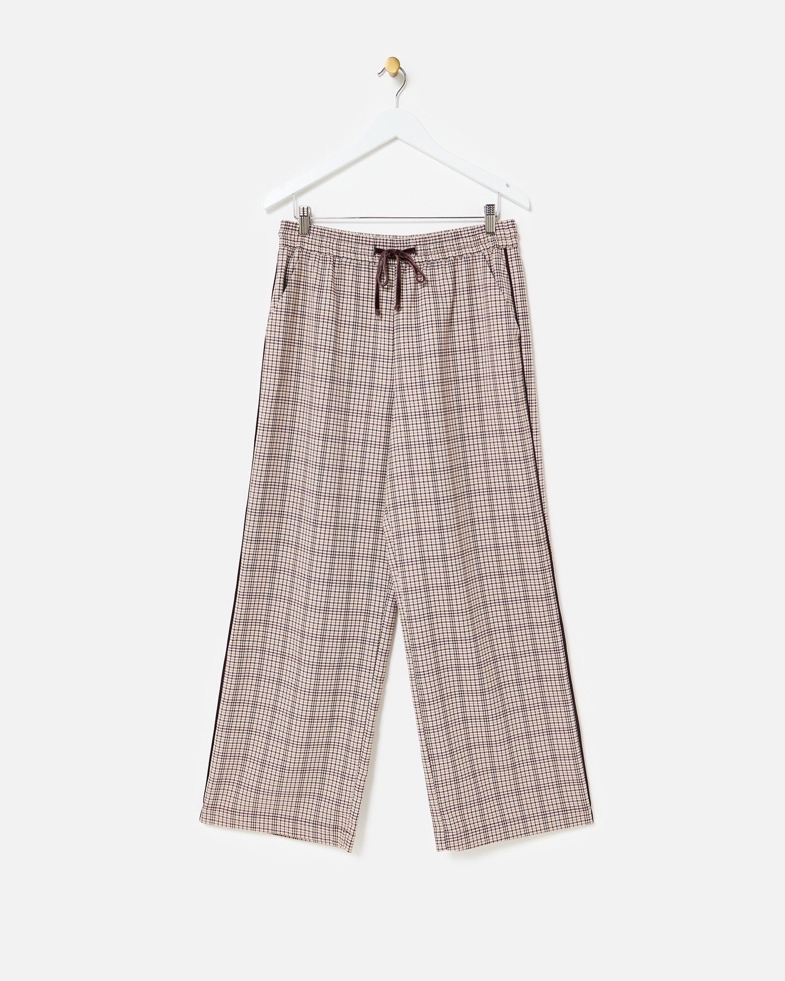 Brown Checked Wide Leg Jogger Trousers | Oliver Bonas