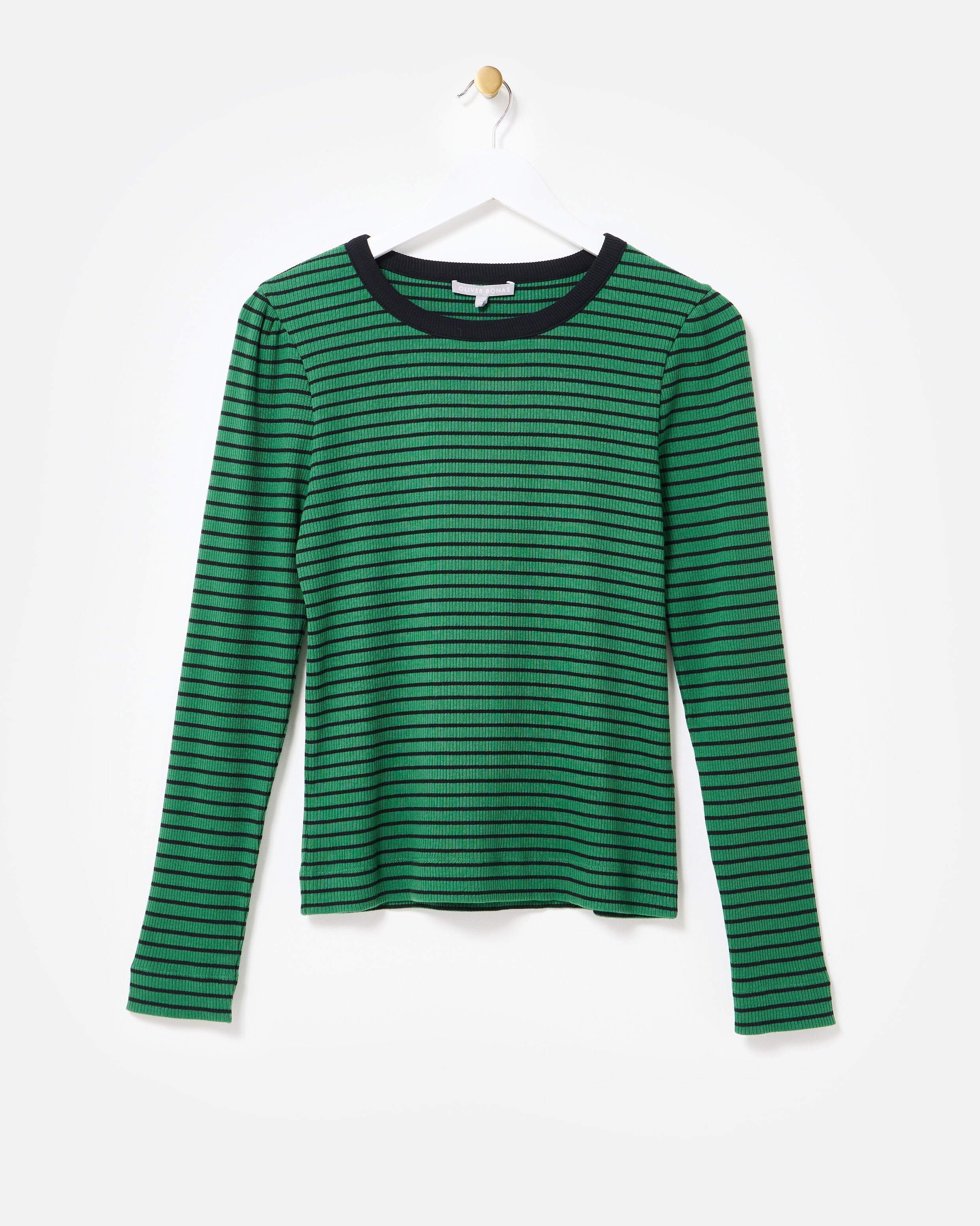 Green & Black Striped Ribbed Long Sleeve Top | Oliver Bonas