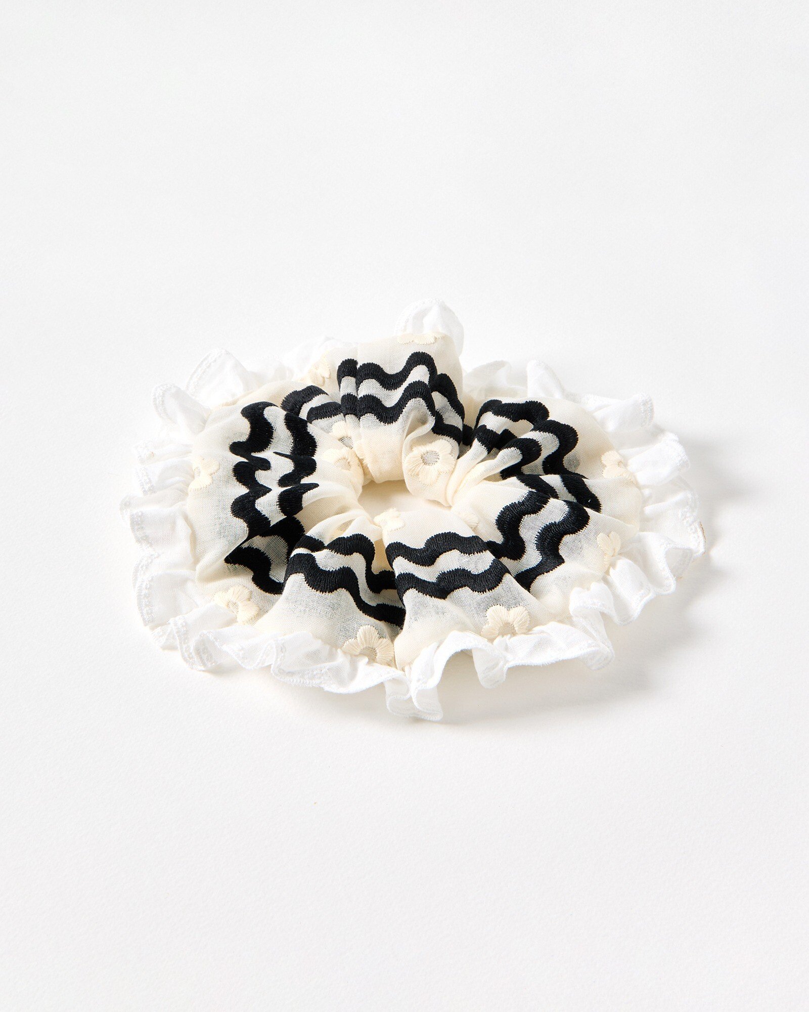 Livia Monochrome Lace Trim Large Hair Scrunchie | Oliver Bonas
