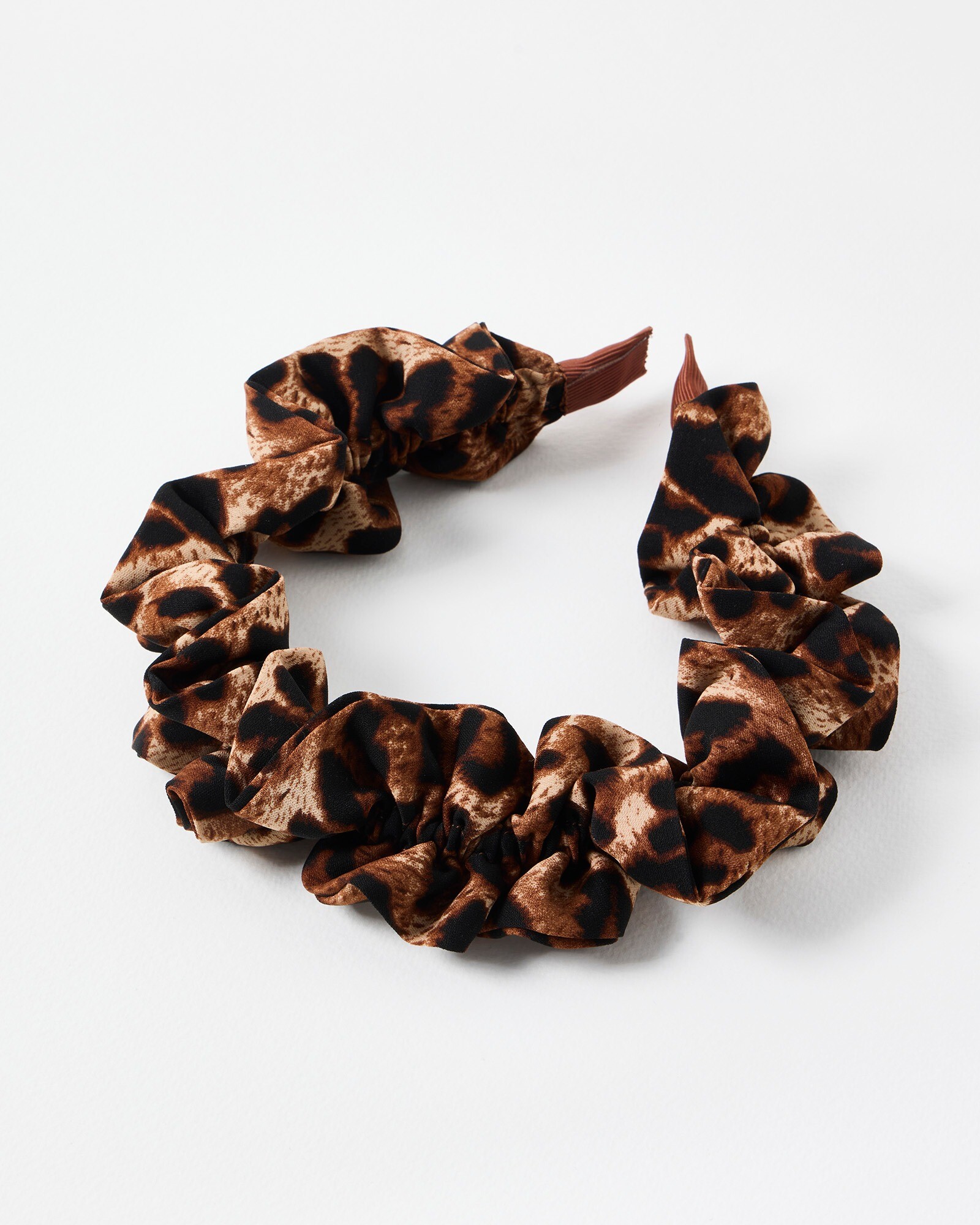 Atara Brown Animal Print Ruched Headband | Oliver Bonas