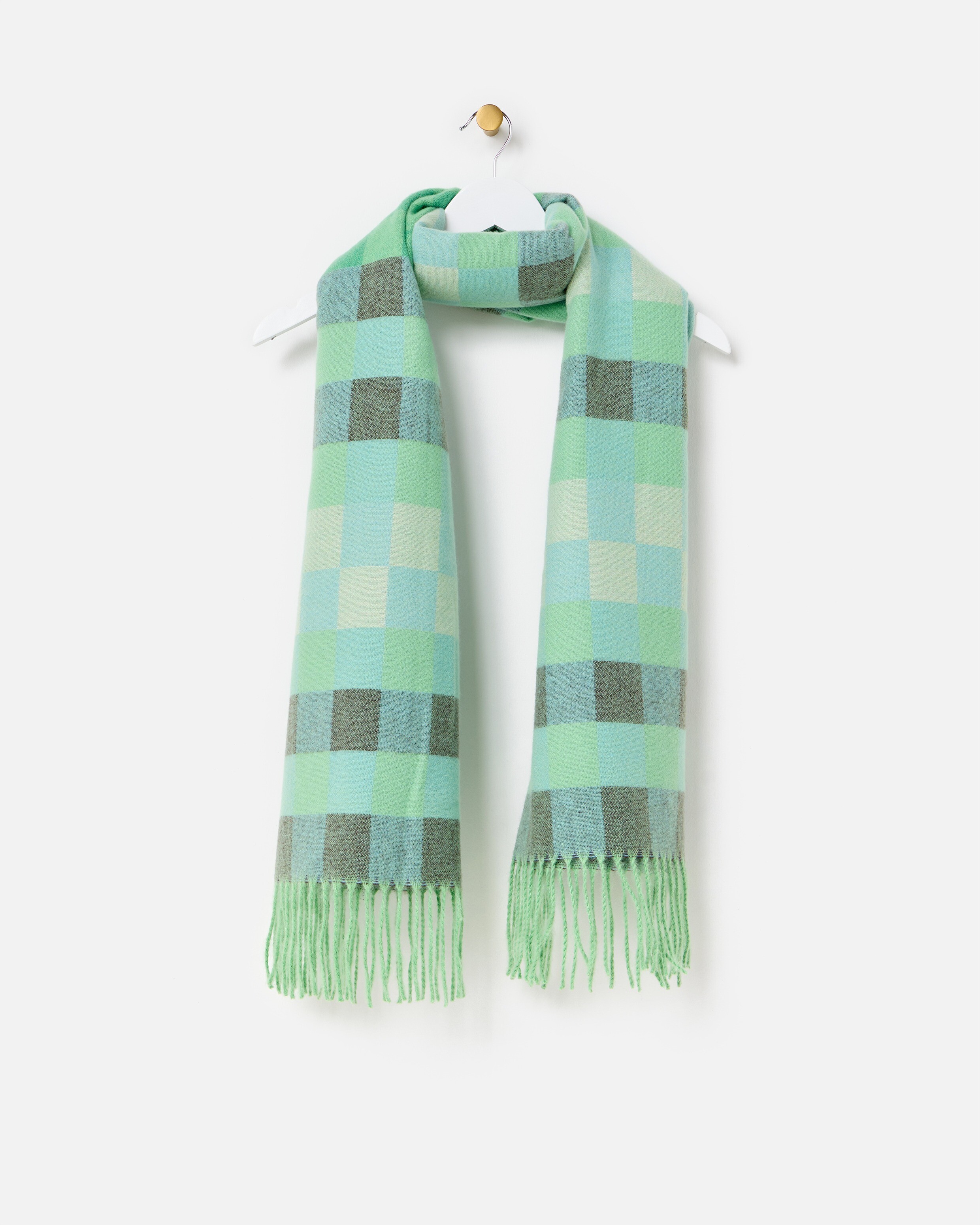 Green Chequerboard Midweight Tassel Scarf | Oliver Bonas