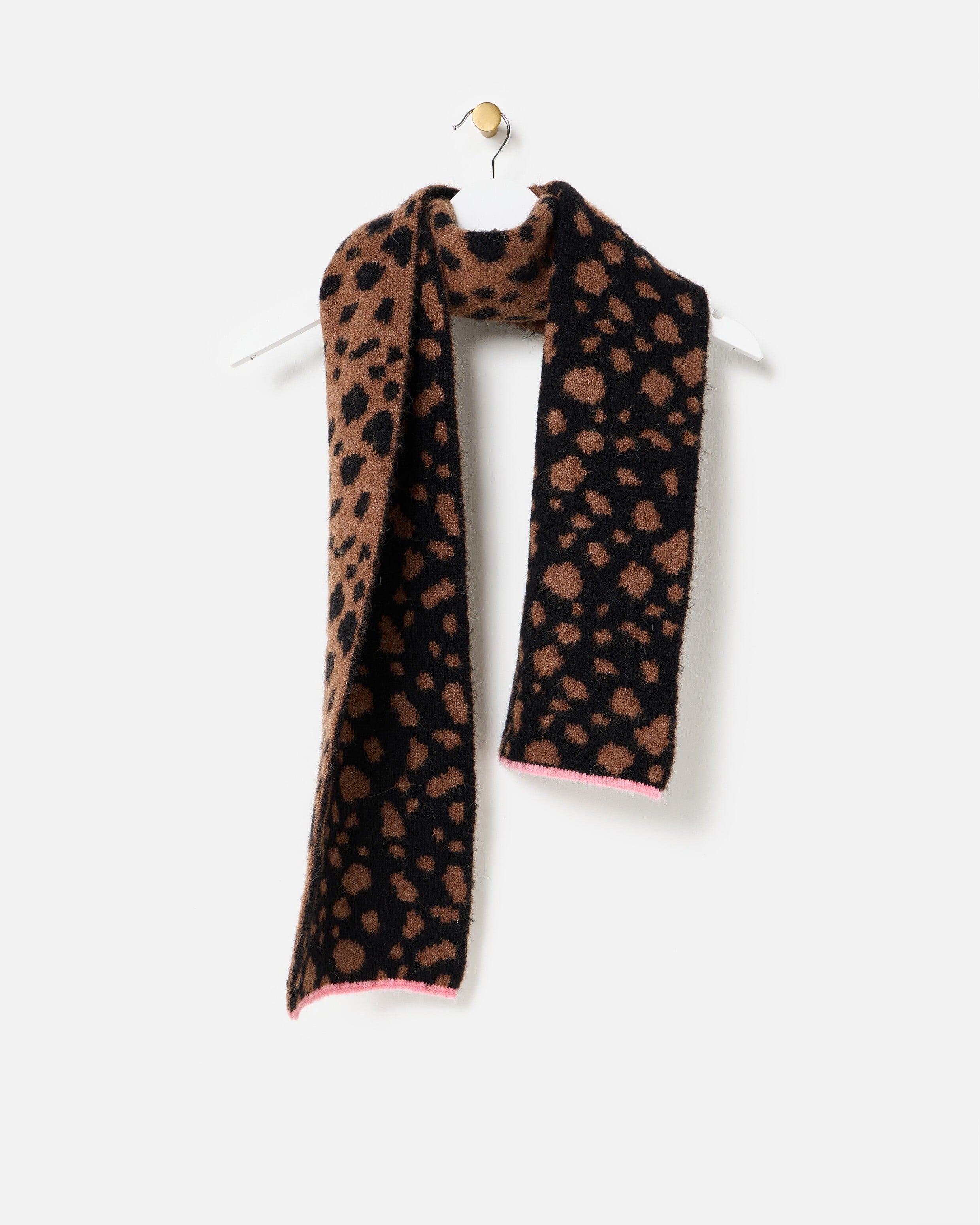 Brown & Black Spotty Animal Print Knitted Scarf | Oliver Bonas