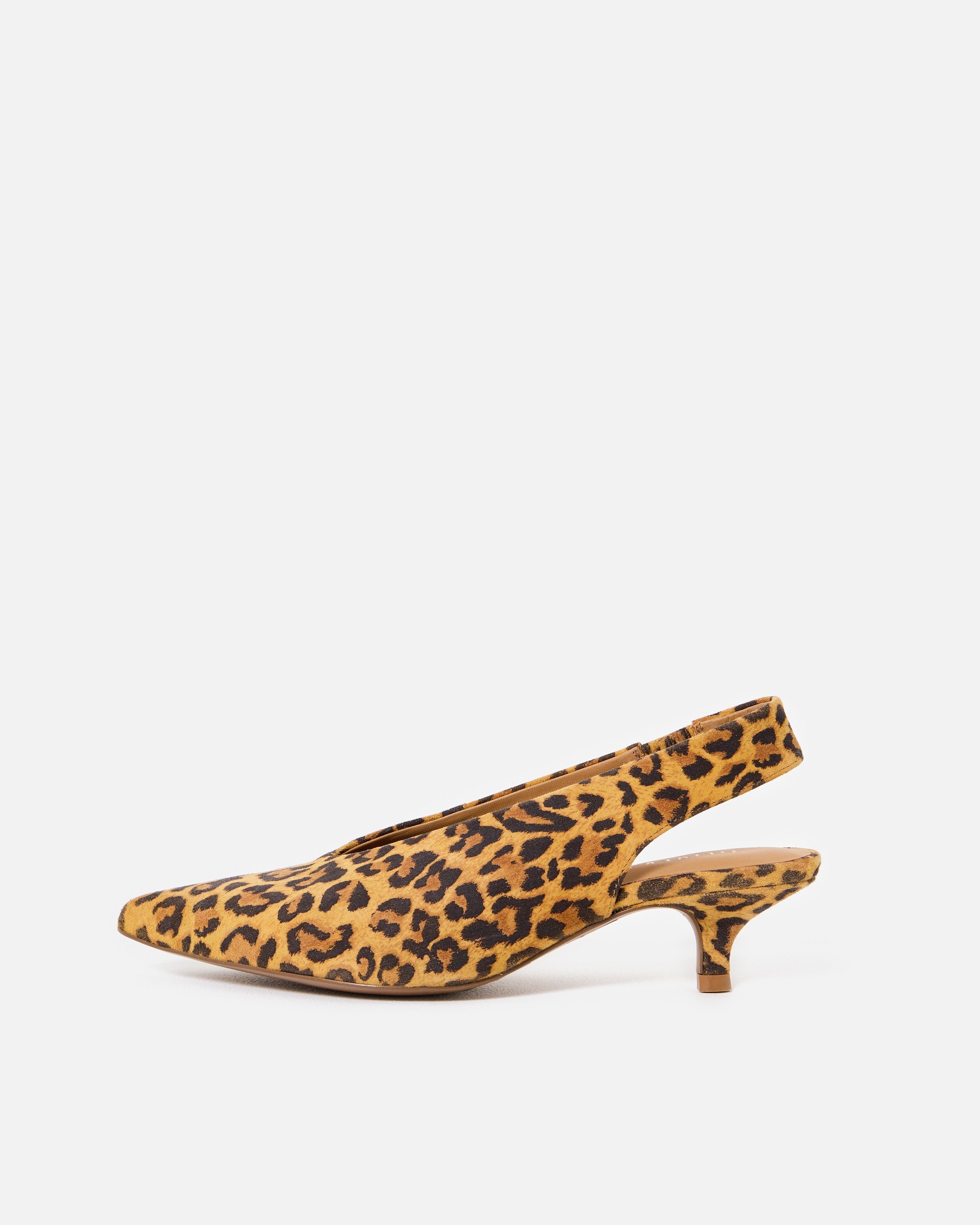 Leopard Print Suede Pointed Pointed Heeled Slingbacks | Oliver Bonas