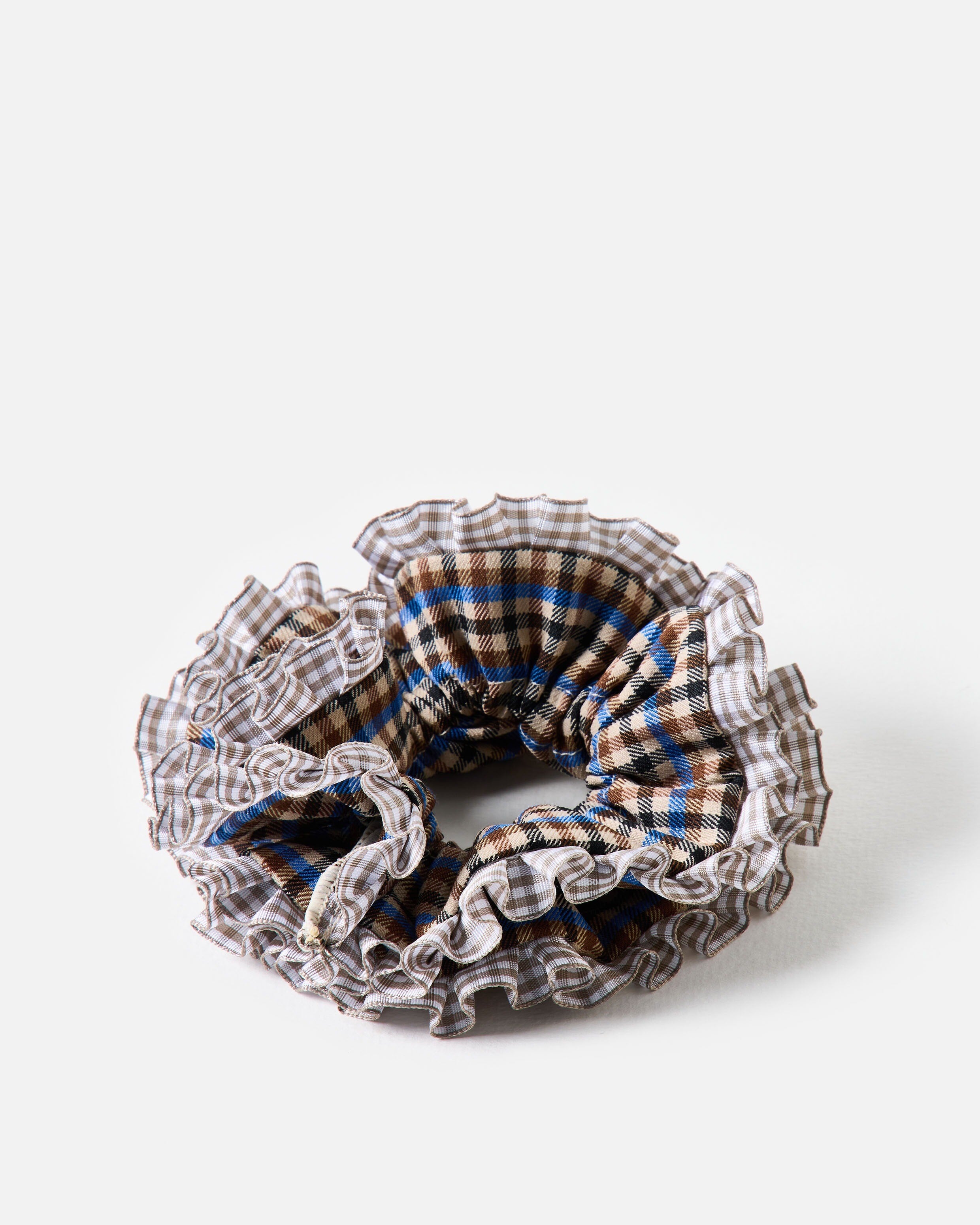 Lonnie Brown & Blue Gingham Frill Large Scrunchie | Oliver Bonas