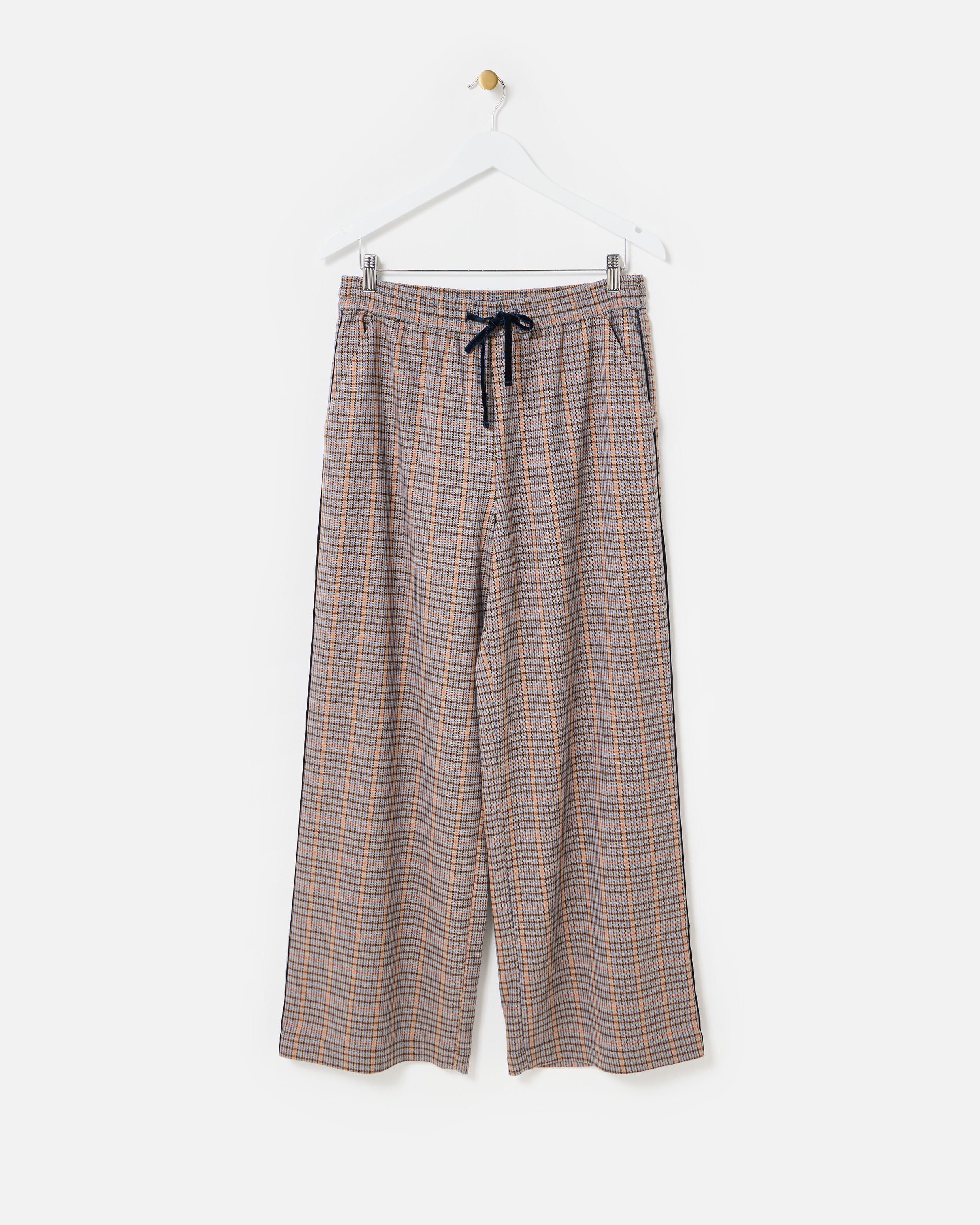Brown & Blue Checked Wide Leg Jogger Trousers | Oliver Bonas